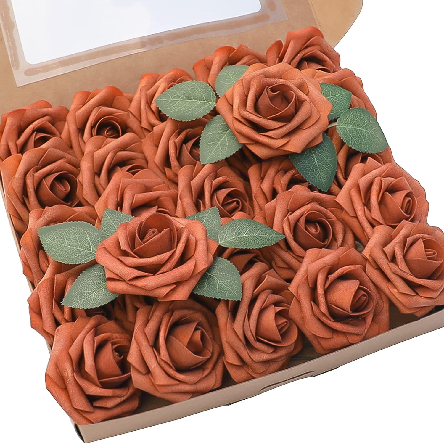 Artificial Flowers 25pcs Real Looking Burnt Orange Foam Fake Roses with ...