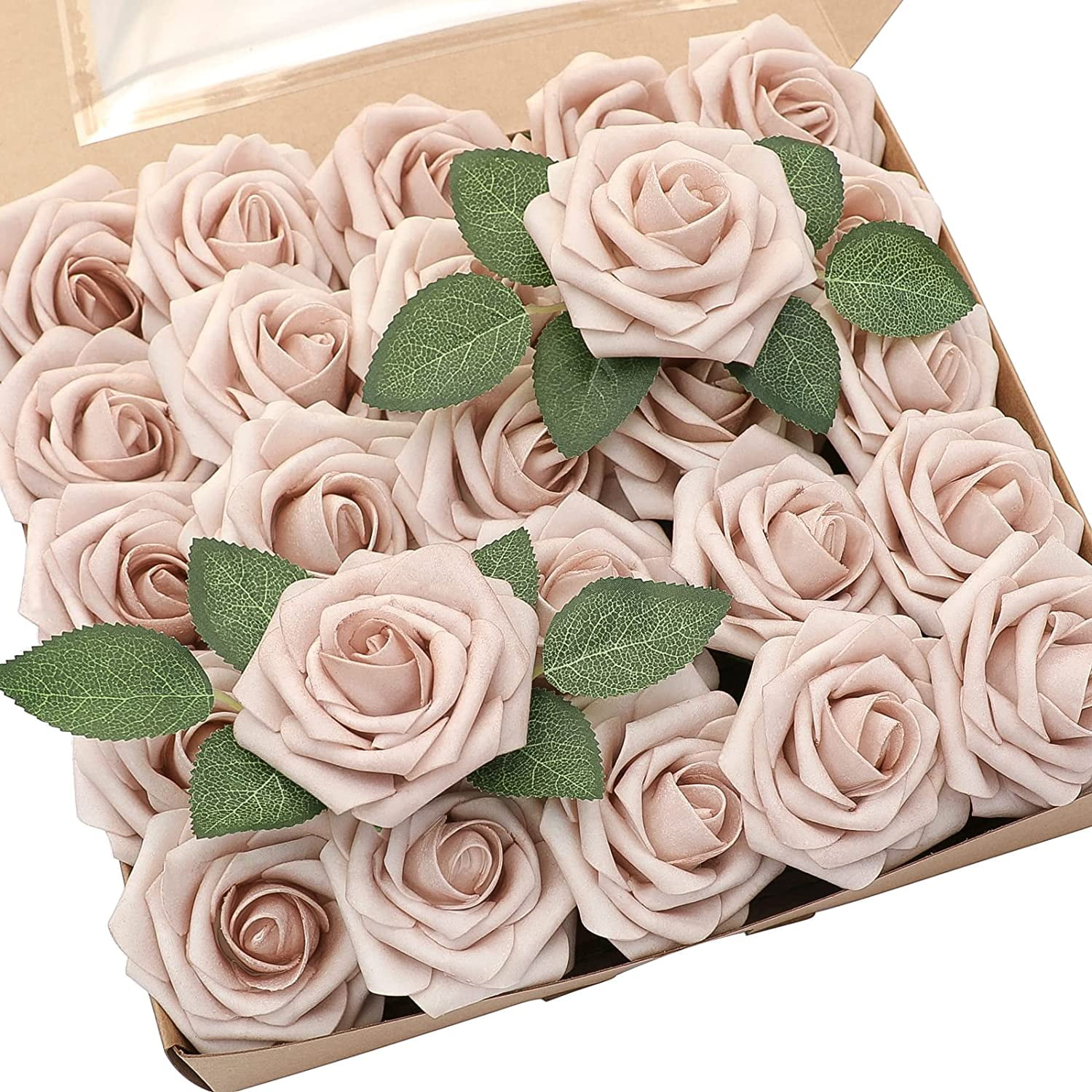 Artificial Flowers 25pcs Real Looking Ivory Foam Fake Roses with Stems ...