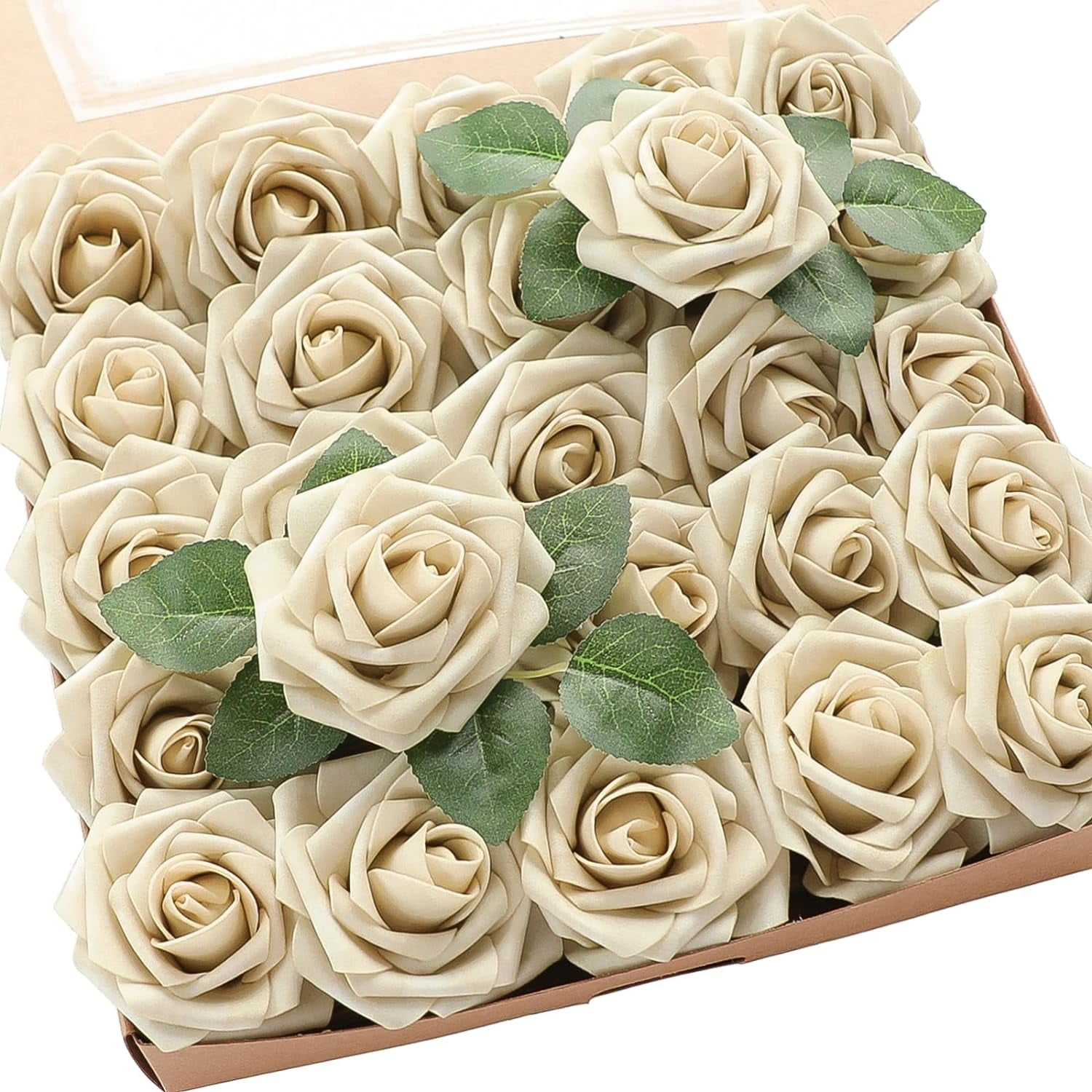 Artificial Flowers 25pcs Real Looking Ivory Foam Fake Roses with Stems ...