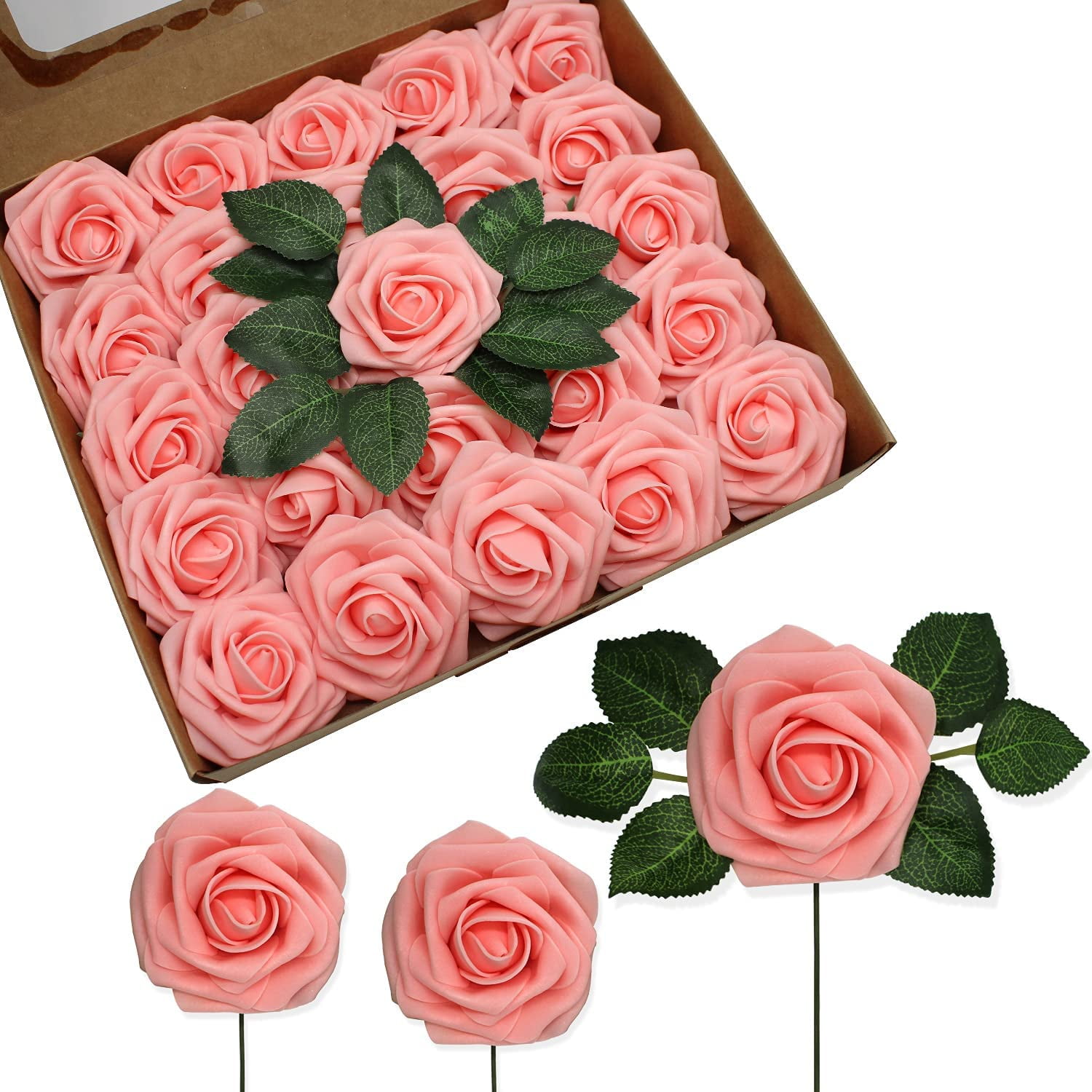 Artificial Flowers 25pcs Real Touch Fake Rose with Stems Foam Roses ...