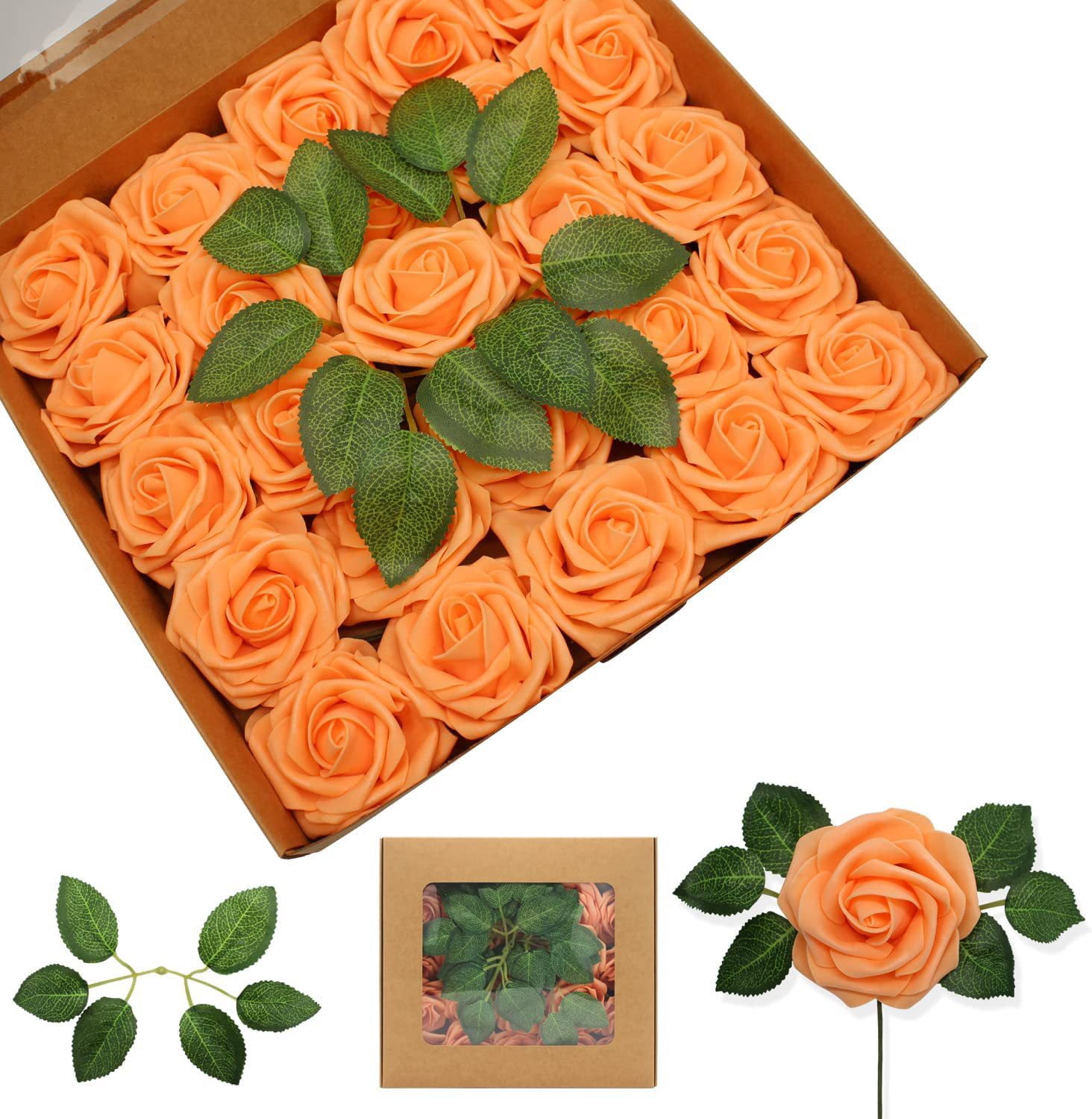 Artificial Flowers 25pcs Real Touch Fake Rose with Stems Foam Roses ...
