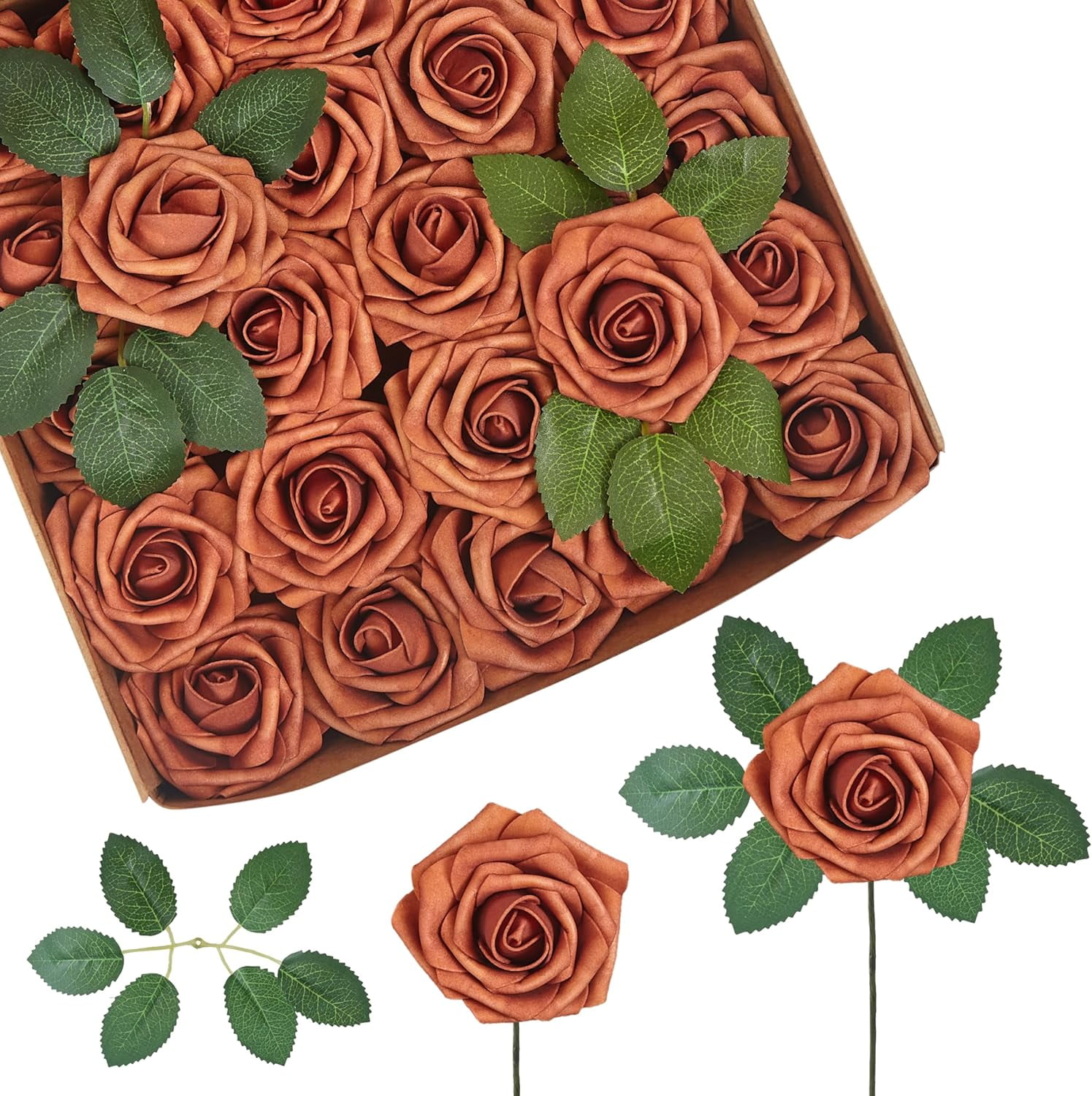 Artificial Flowers, 25pcs Terracotta Fake Rose with Stems for DIY ...