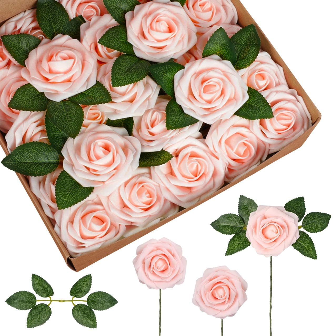 Artificial Flowers, 50 Pcs Faux Flowers Fake Flowers Blush Roses ...