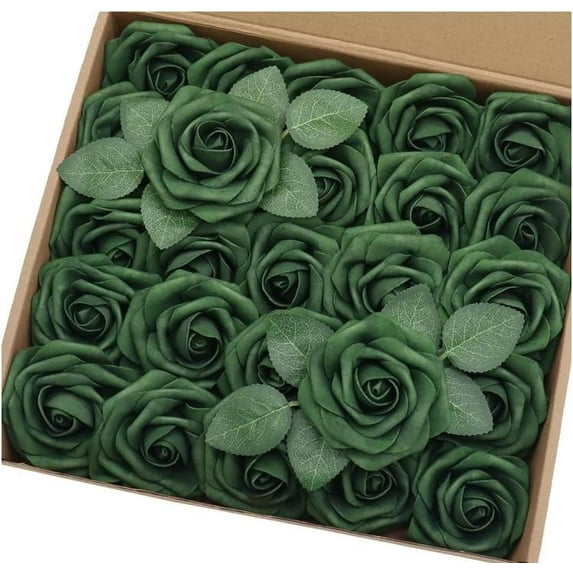 Artificial Flowers 50PCS Real Looking Emerald Green Fake Roses with ...