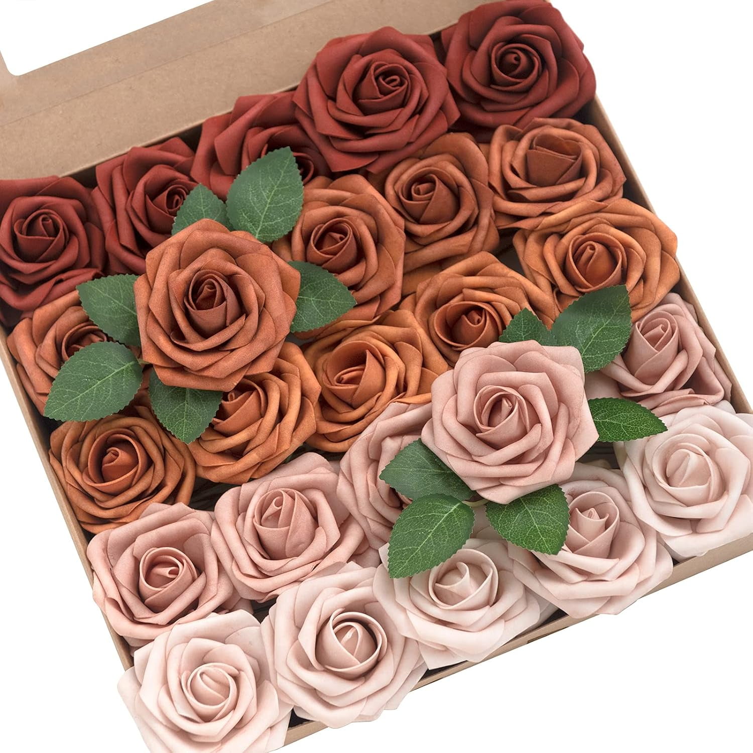 Artificial Flowers, 50Pcs 3" Roses in Amber Shades, Realistic DIY Foam ...