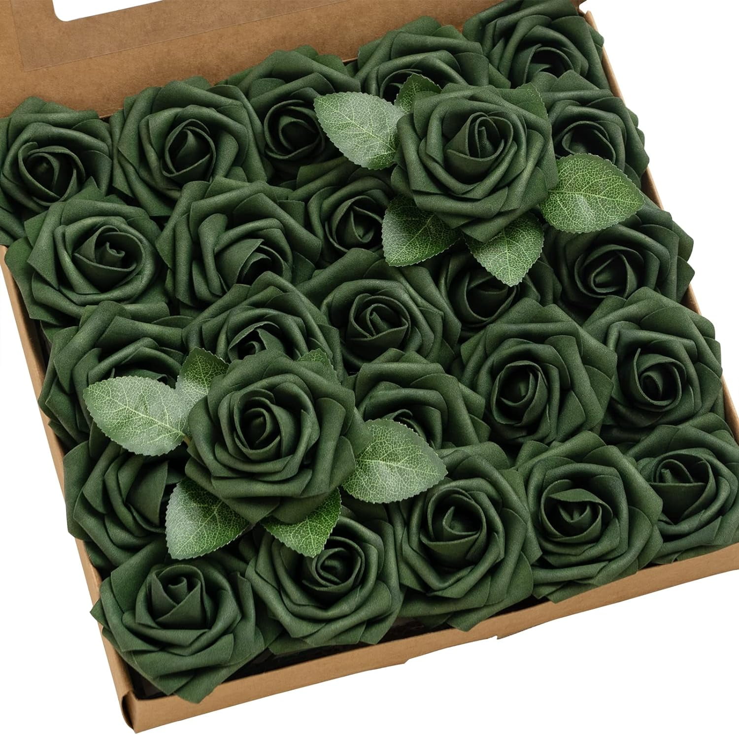 Artificial Flowers 50Pcs Emerald Green Roses Decor w/Stems,3" Real ...