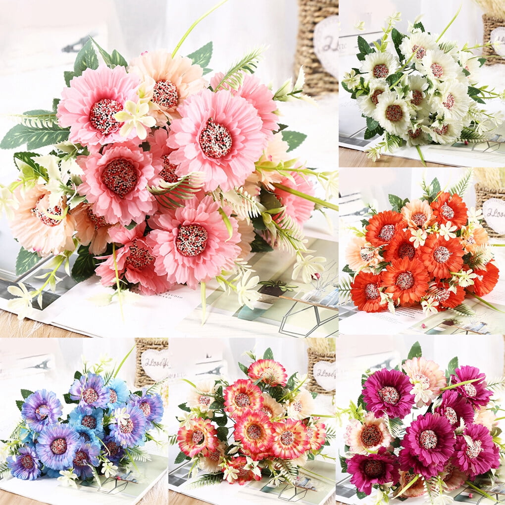 Artificial Flowers, 5Pcs Fake Agra Sun Flower Silk Hydrangea Flower ...