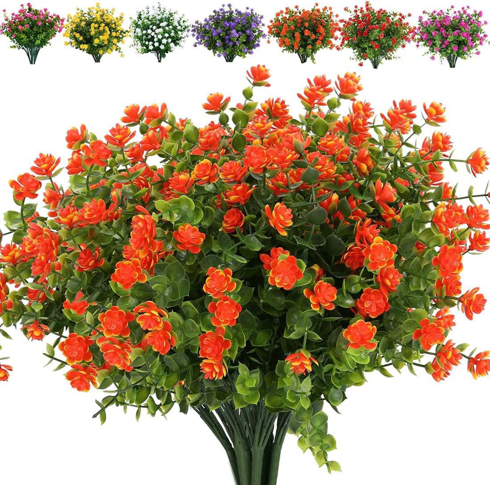 Artificial Flowers 8 Bundles Fake Flowers No Fade Faux Plastic Plants ...