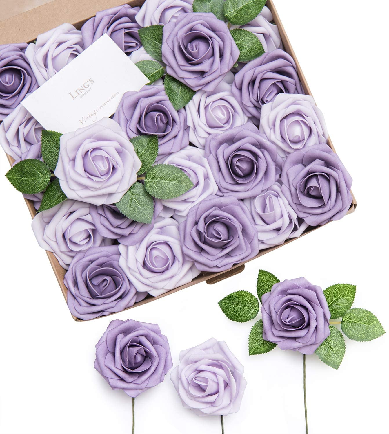 Artificial Flowers African Violet Purple Roses Lavender Roses 25pcs ...