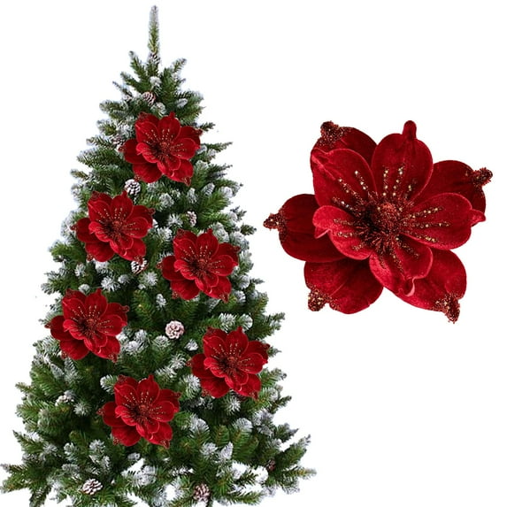 Artificial Flowers,Artificial Glitter Flowers Christmas Ornaments Picks ...