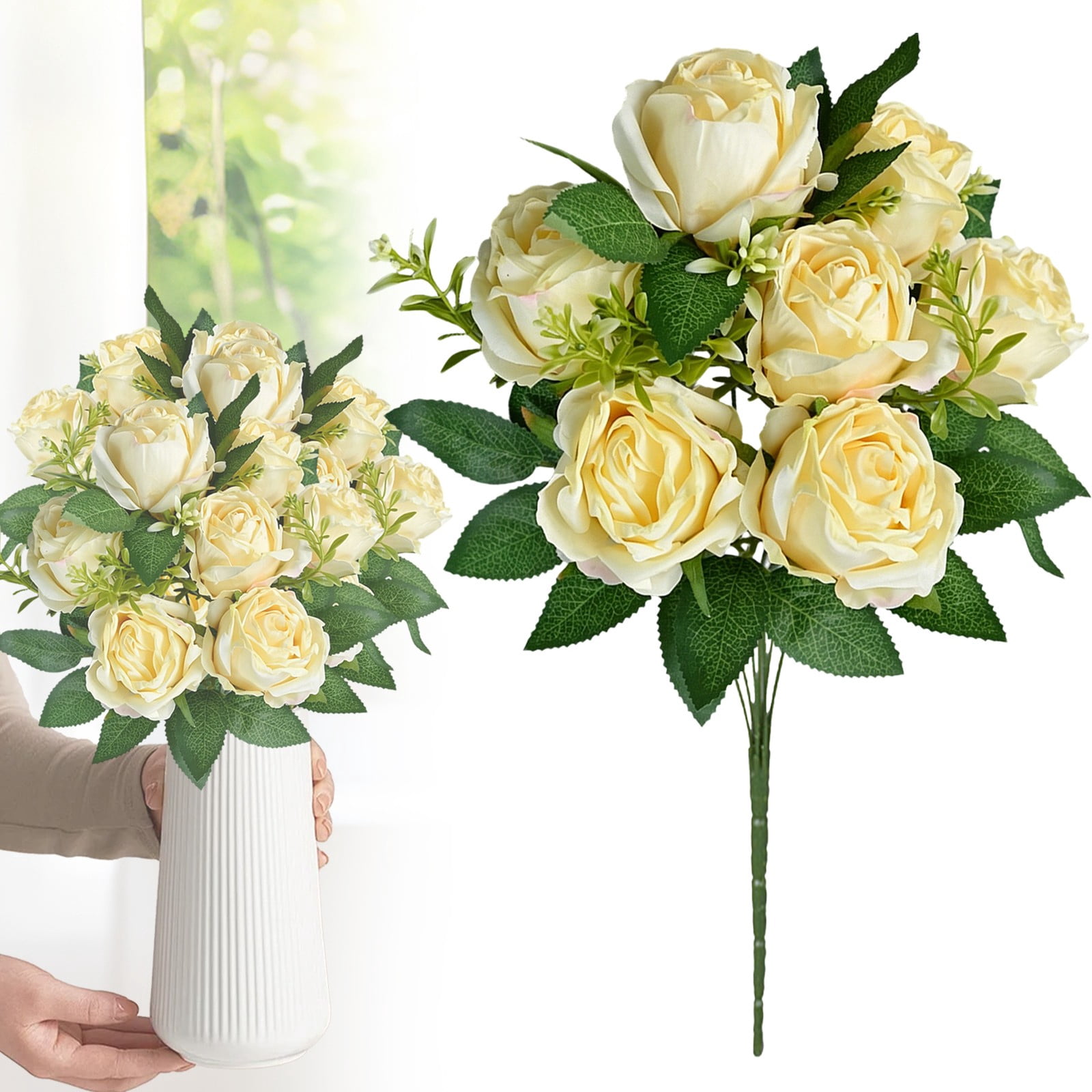 Artificial Flowers,Artificial Roses 7 Heads Edge Bouquet Long For ...