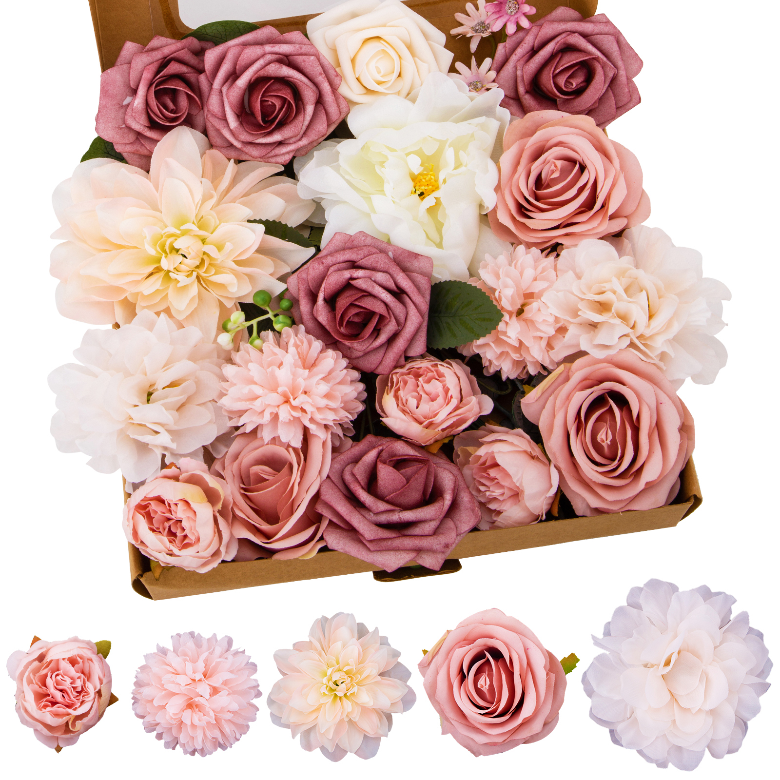 Artificial Flowers,Artificial Roses Combo Box Set, Dusty Rose Silk Faux ...