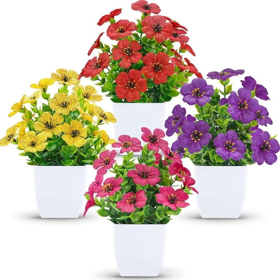 Artificial Flowers,Artificial Small Potted Plants & Violet Plastic ...