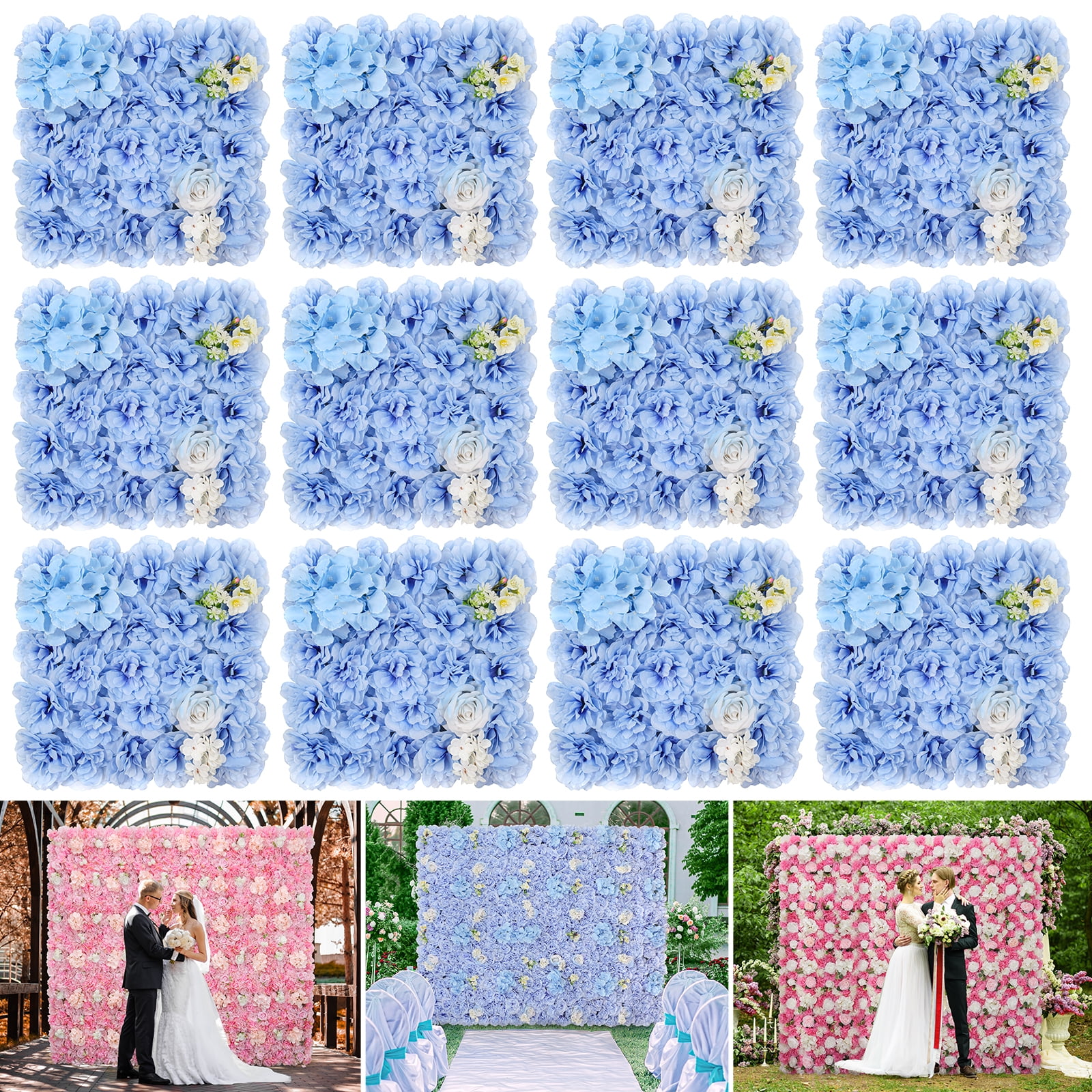 Artificial Flowers Backdrop Wall -12pcs Blue Silk Hydrangea DIY Flower ...