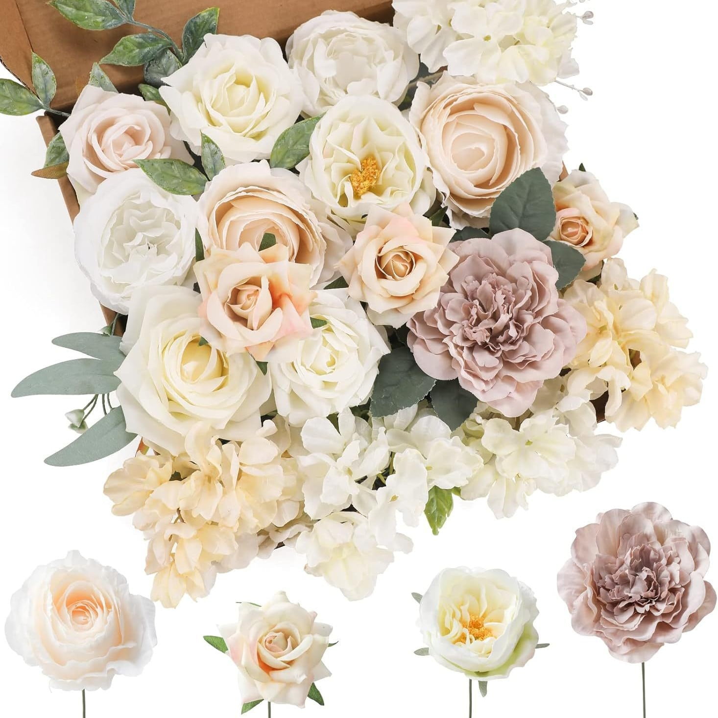 Artificial Flowers Box Set, Silk Flowers with Stems, Realistic Fake ...