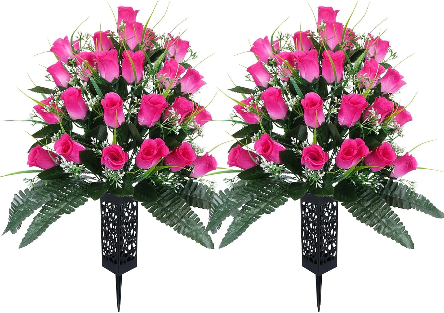 Artificial Flowers for Cemetery, 48 Heads Artificial Rose Bouquet ...