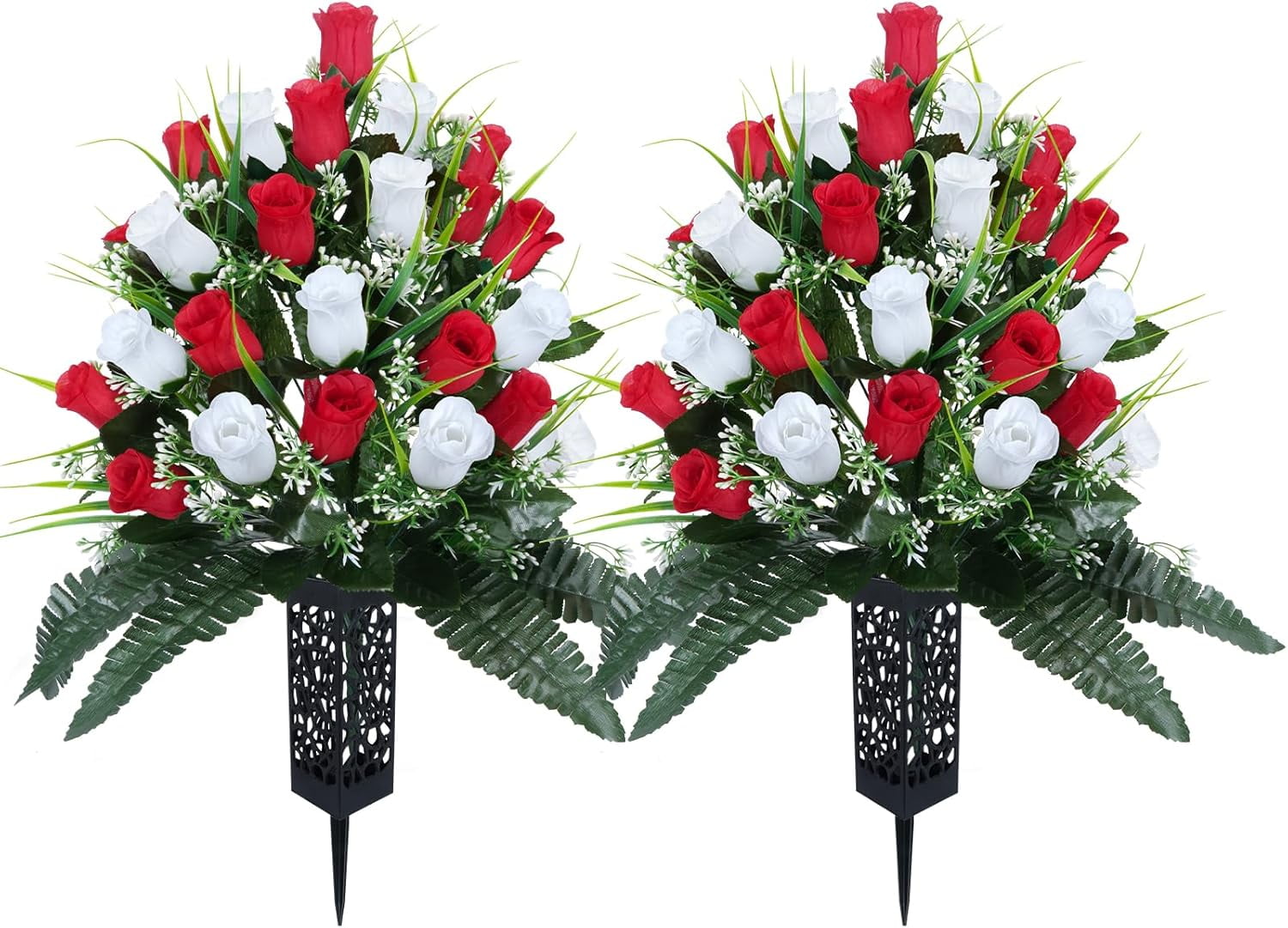Artificial Flowers for Cemetery, 48 Heads Artificial Rose Bouquet ...