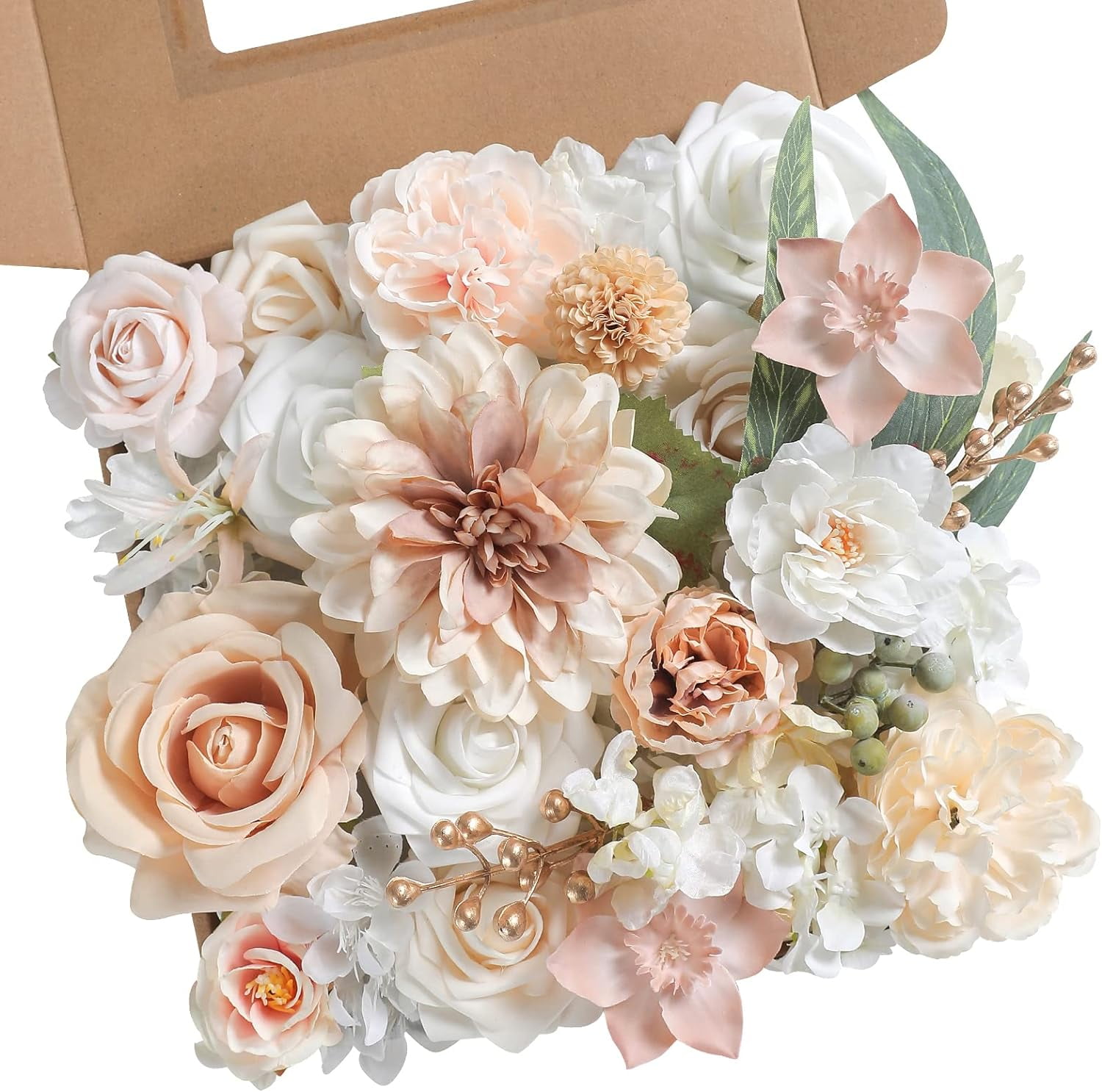 Artificial Flowers Combo Box Set Champagne Fake Flower Leaf Box with ...