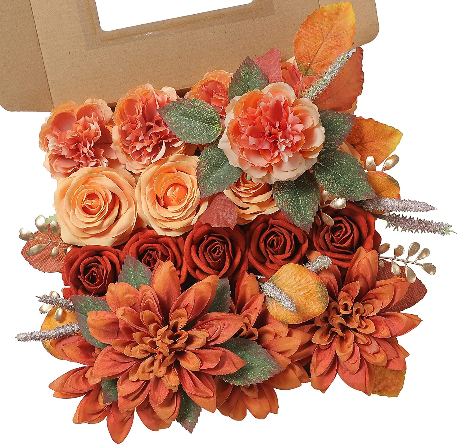 Artificial Flowers Combo Box Set Gradient Color Flower Leaf with Stems ...