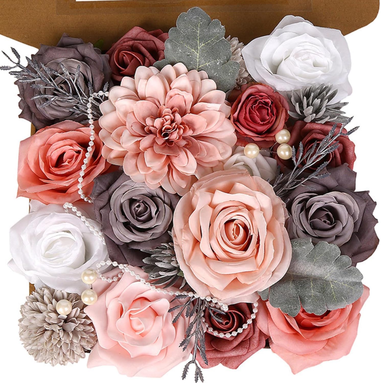 Artificial Flowers Combo Box Set, Pink Mix Silk Flowers Dahlia Roses ...