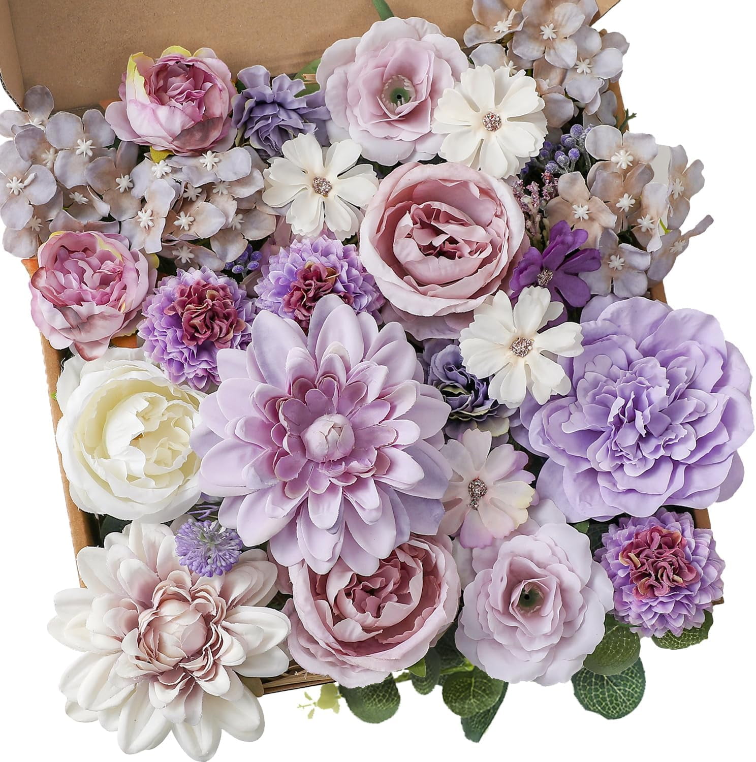 Artificial Flowers Combo Box Set Purple Fake Silk Flower for DIY Wedding Bouquet Arrangements ...