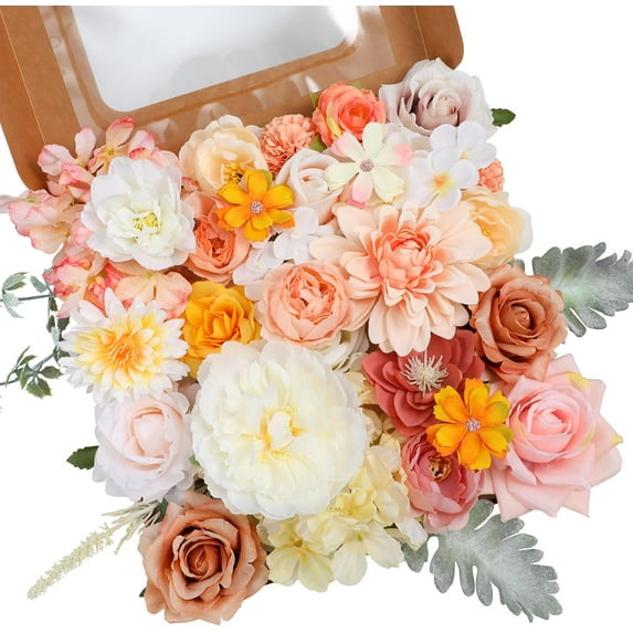 Artificial Flowers Combo, Mix Silk Roses, Peonies, Dahlias with Stems ...