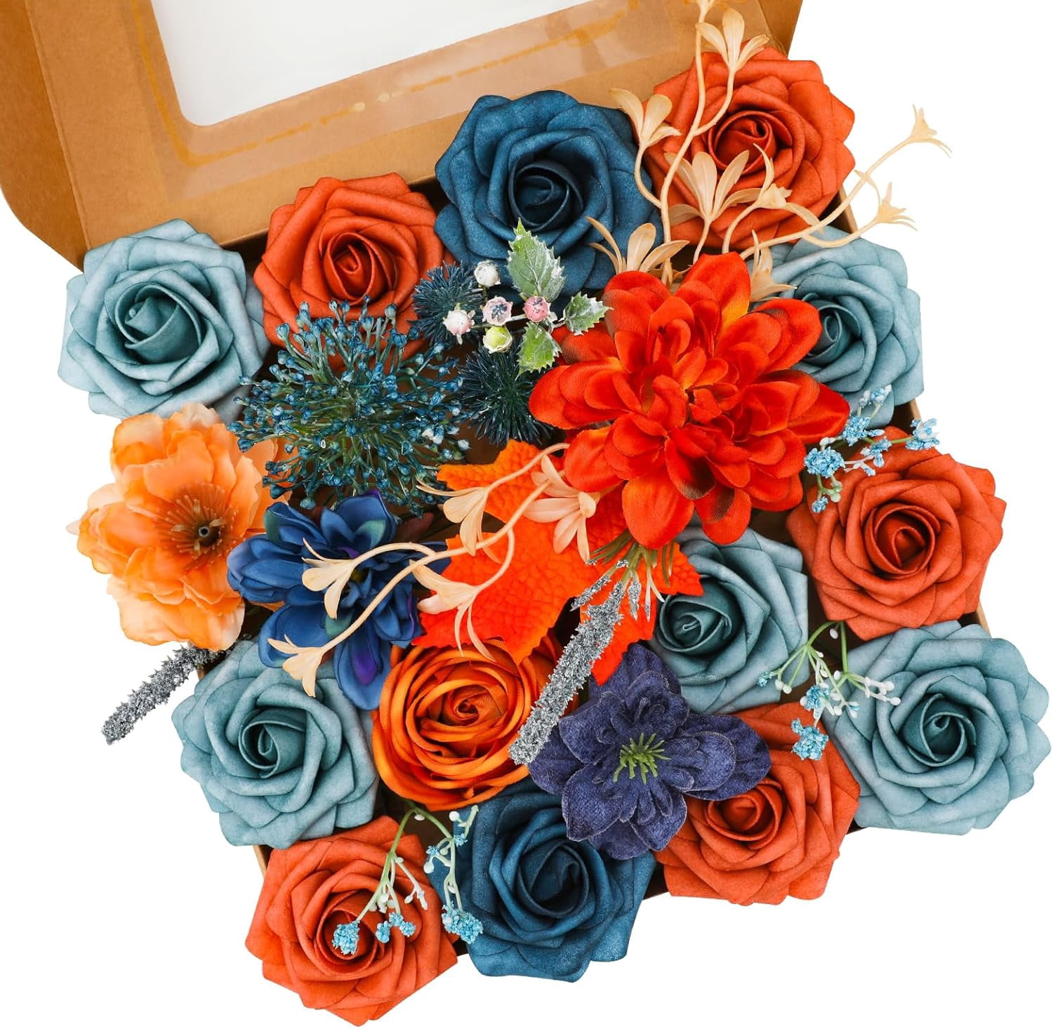Artificial Flowers Combo Orange Flowers Mix Silk Flowers Dahlia Roses ...