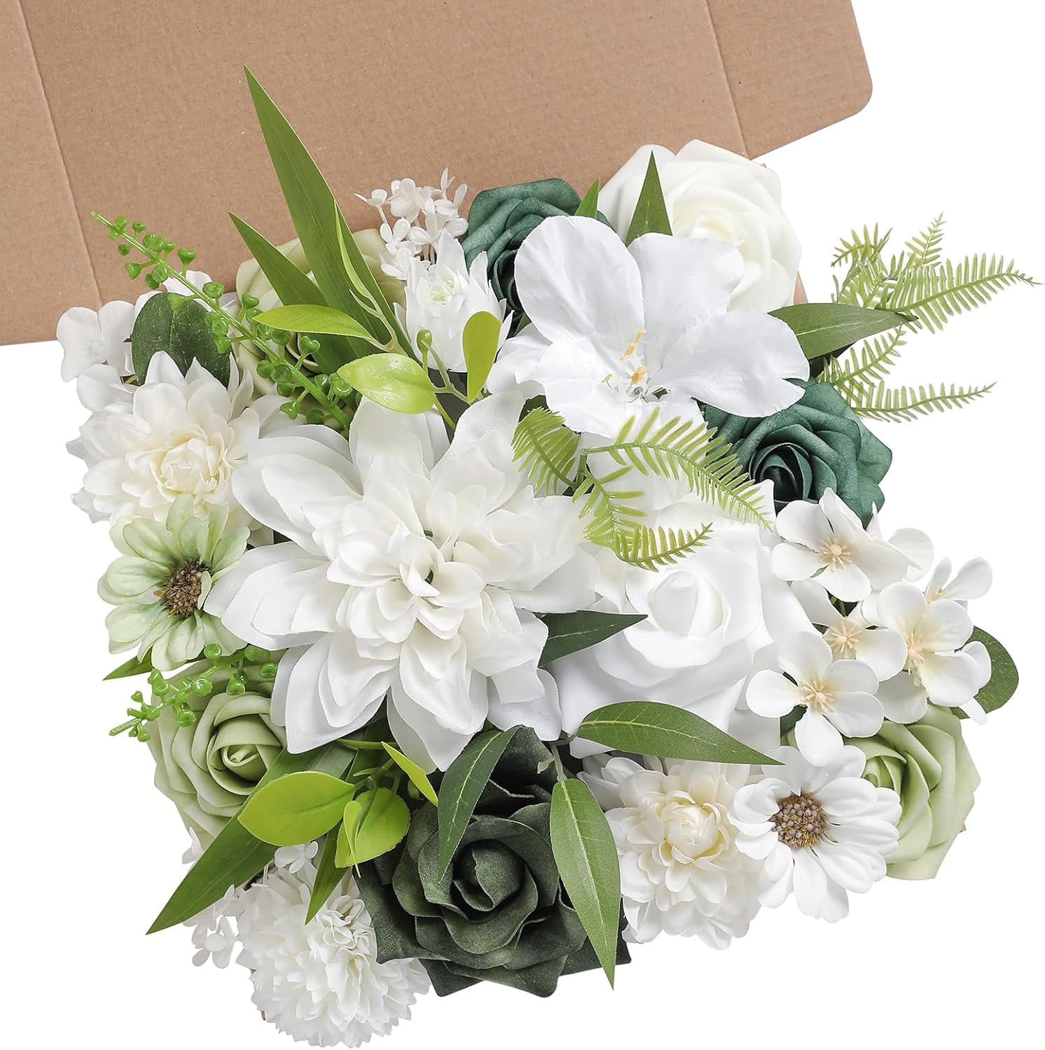 Artificial Flowers Combo Set Fake Flower Leaf Box with Stems for DIY ...