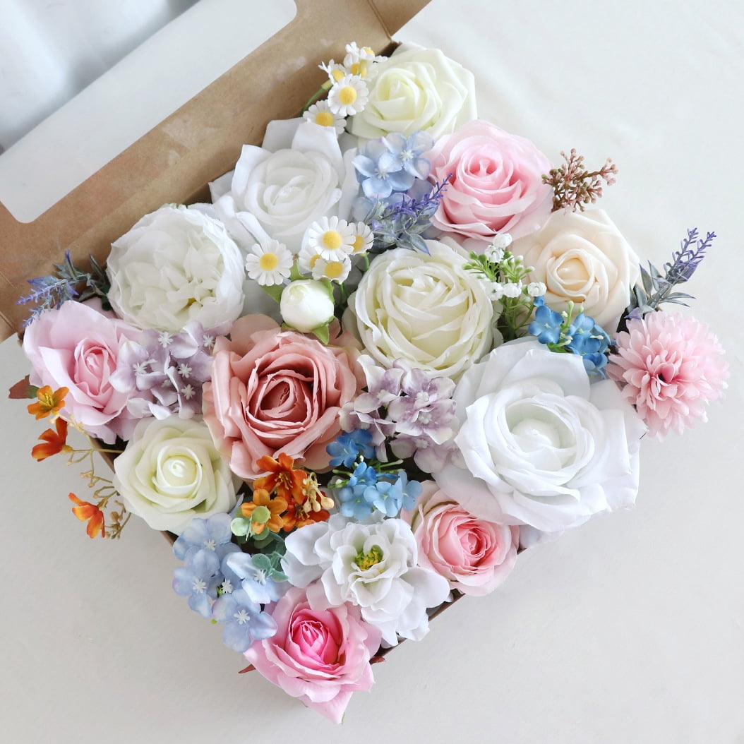 Artificial Flowers Combo Set, Silk Roses Flowers Combo Box Set with ...