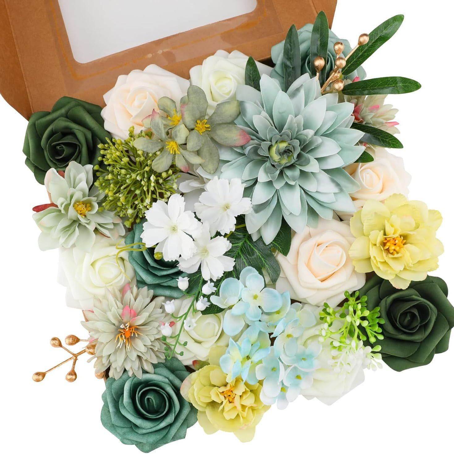 Artificial Flowers Combo, Silk Mix Fake Flowers Leaf, Real Looking Foam ...