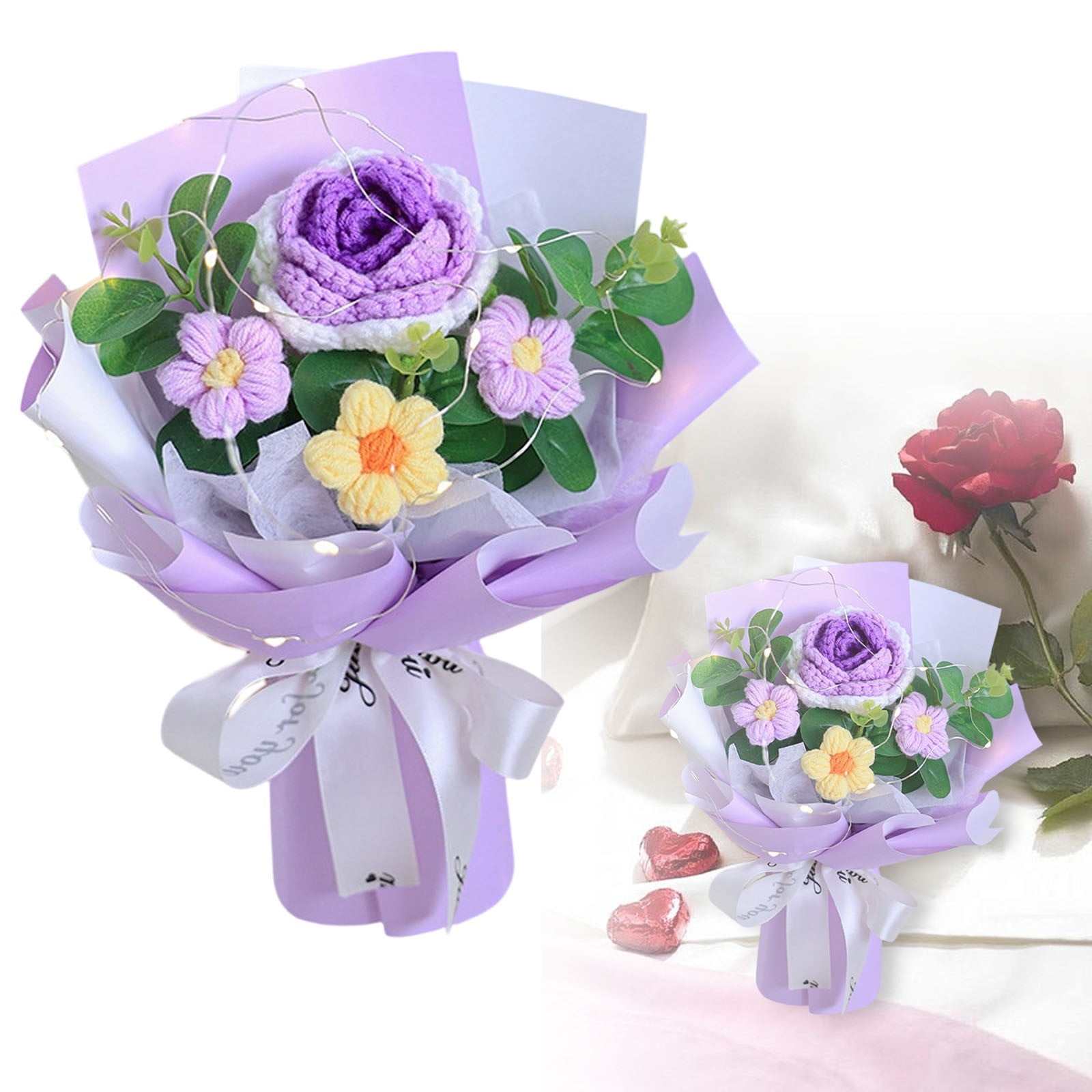 Artificial Flowers,Crochet Rose Bouquet Knitted For Her Eternal Flower ...