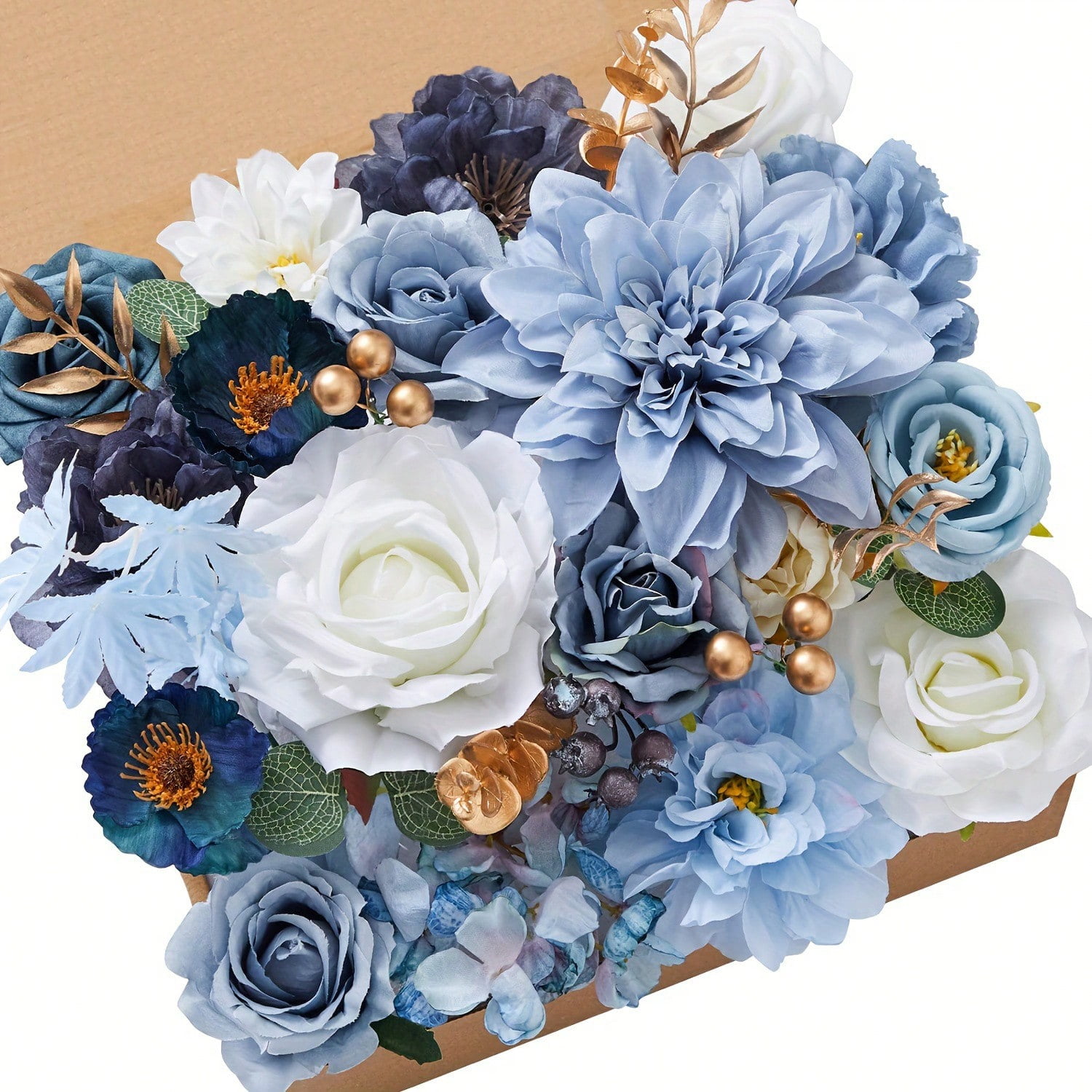 Artificial Flowers Dusty Blue And White Roses Combo Box Set Flowers For ...