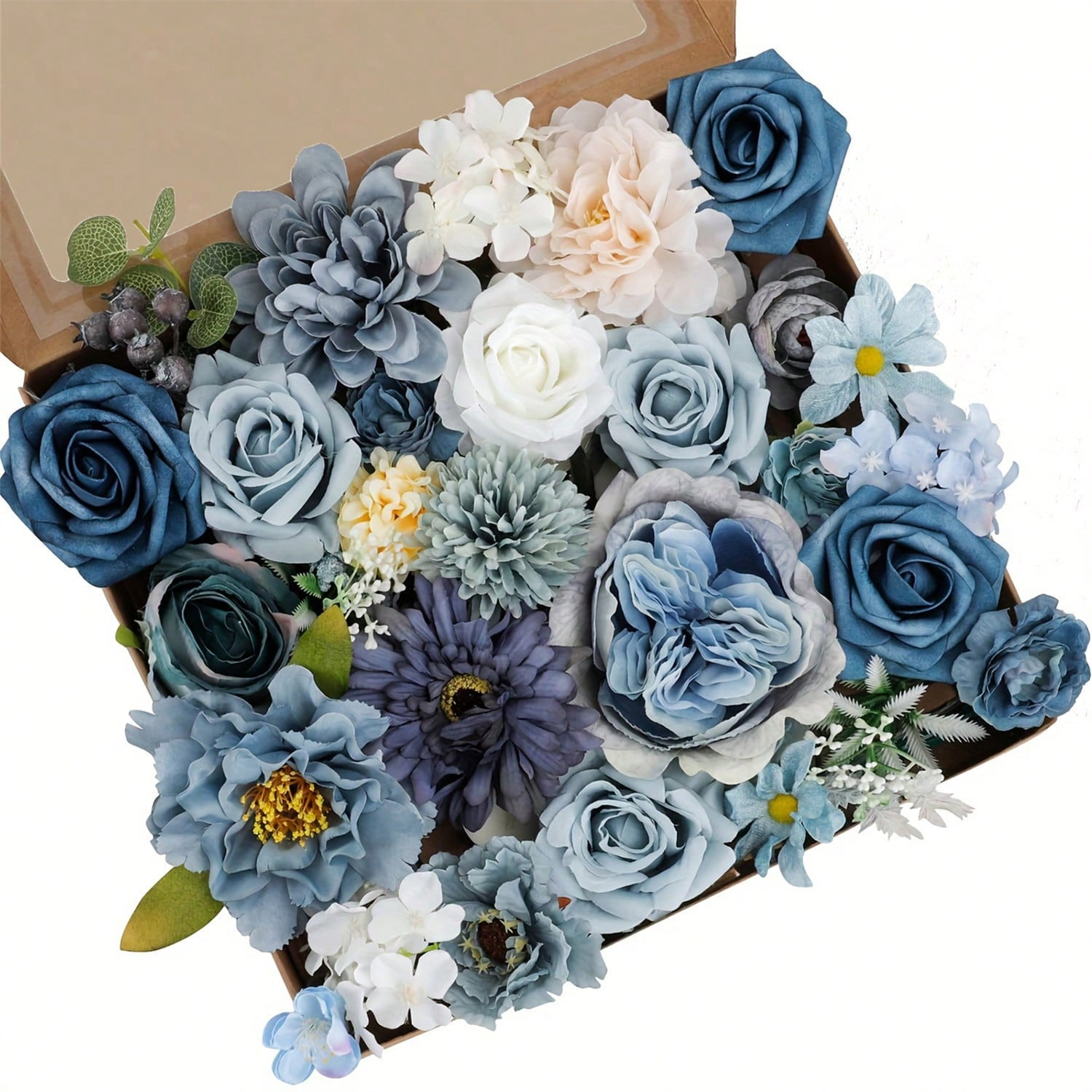 Artificial Flowers Dusty Blue And White Roses Combo Box Set Flowers For ...