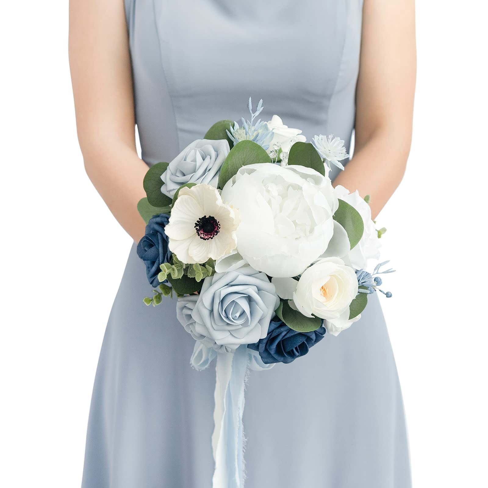 Artificial Flowers Dusty Rose & Blue Bridesmaid Bouquet, Wedding ...