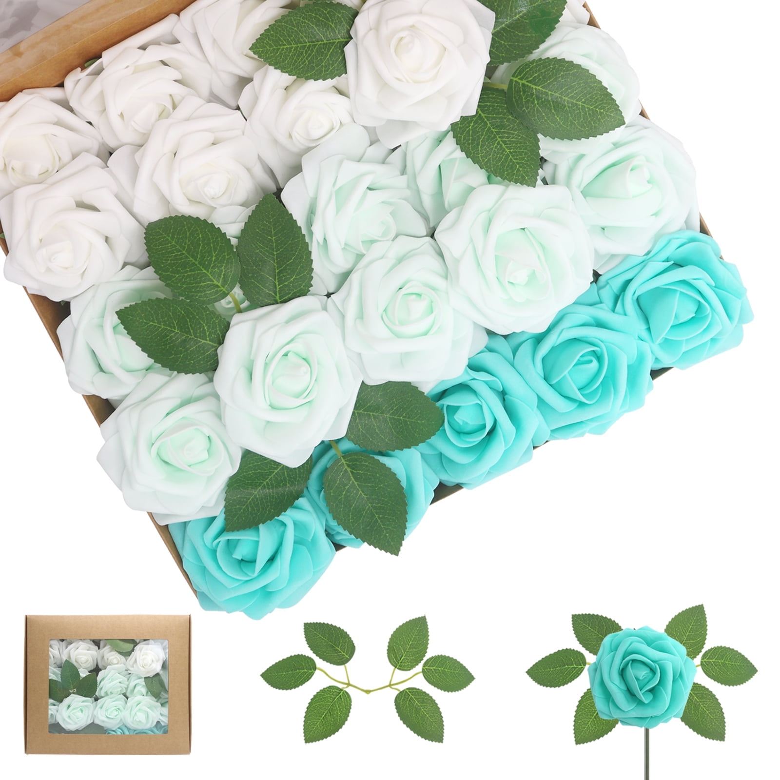 Artificial Flowers Emerald Green Roses 50PCS Real Looking Foam Fake ...