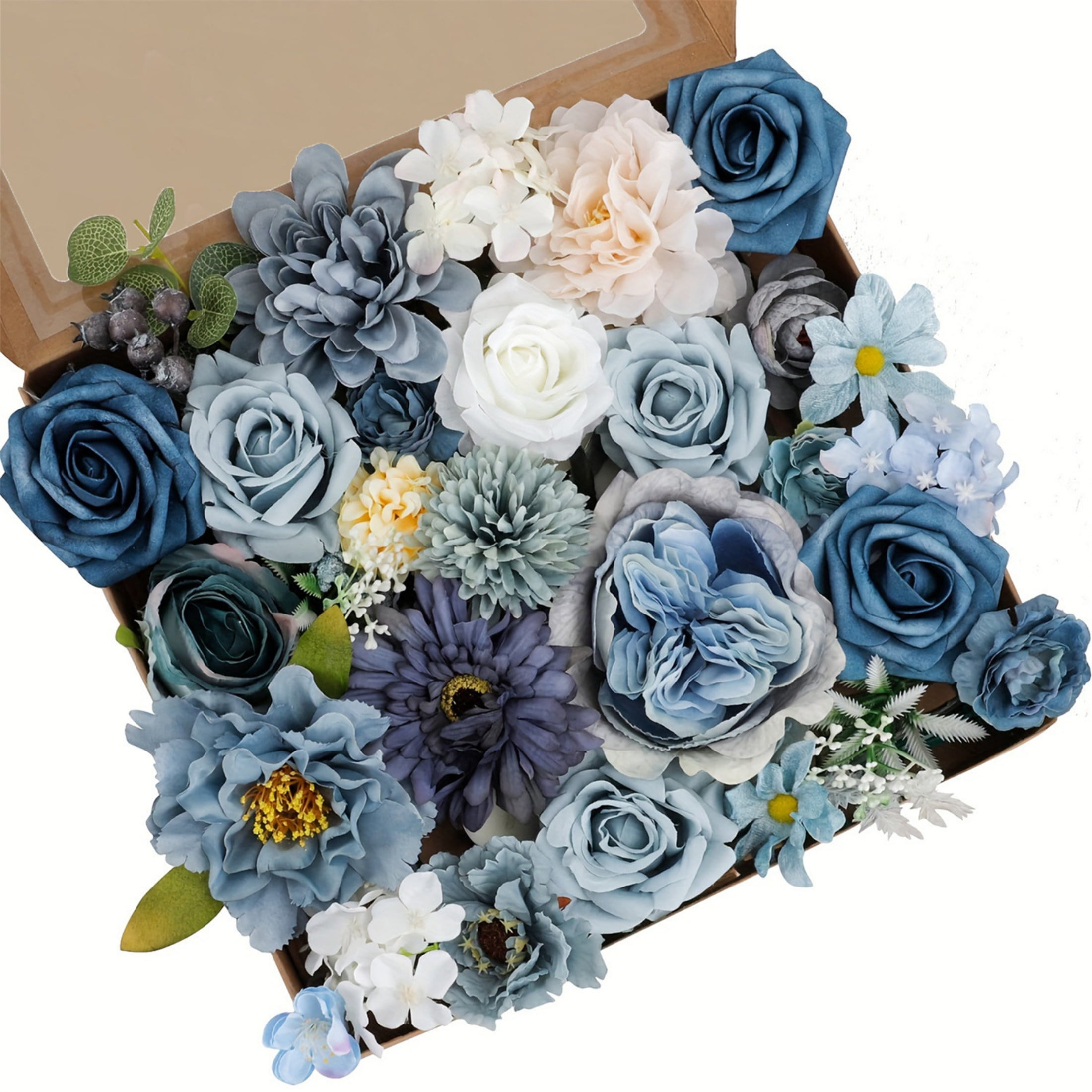Artificial Flowers Fake Flowers and Fake Green Leaves Combo Box Set for DIY Wedding Bouquet ...