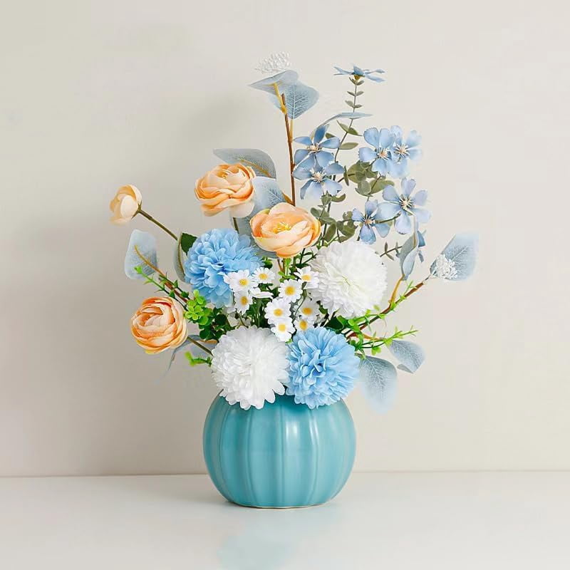 Artificial Flowers, Fake Flowers in Vase, Silk Flowers with Ceramic ...