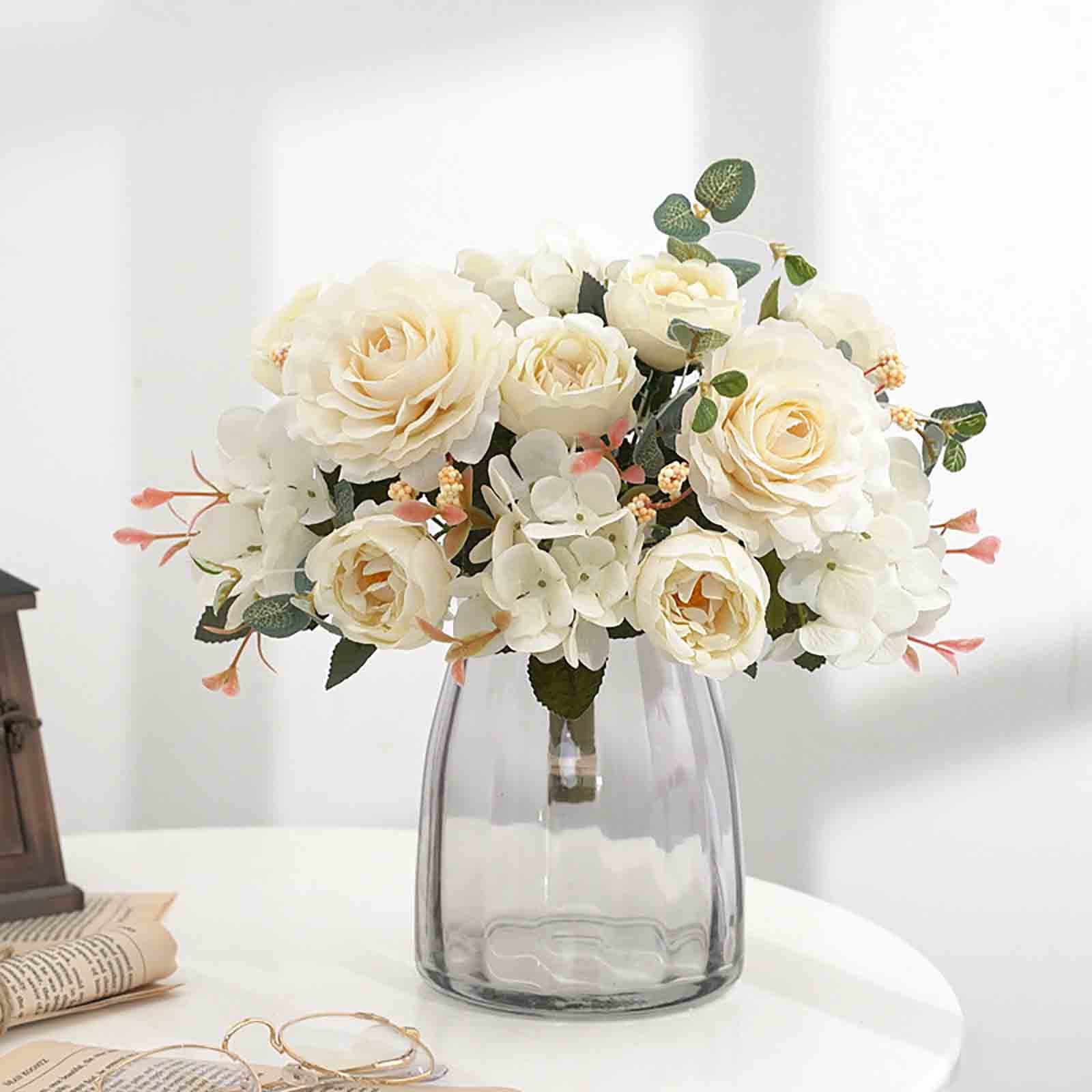 Artificial Flowers Fake Peony Silk Flowers Hydrangea Bouquet Decor Faux ...
