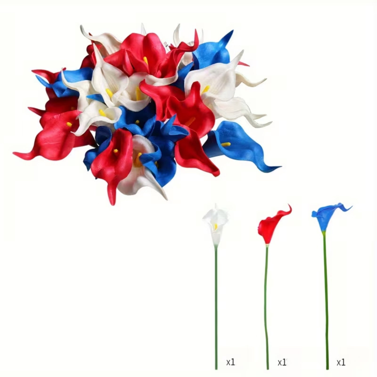 Artificial Flowers Fake Silk Red White Blue Patriotic Flowers for ...