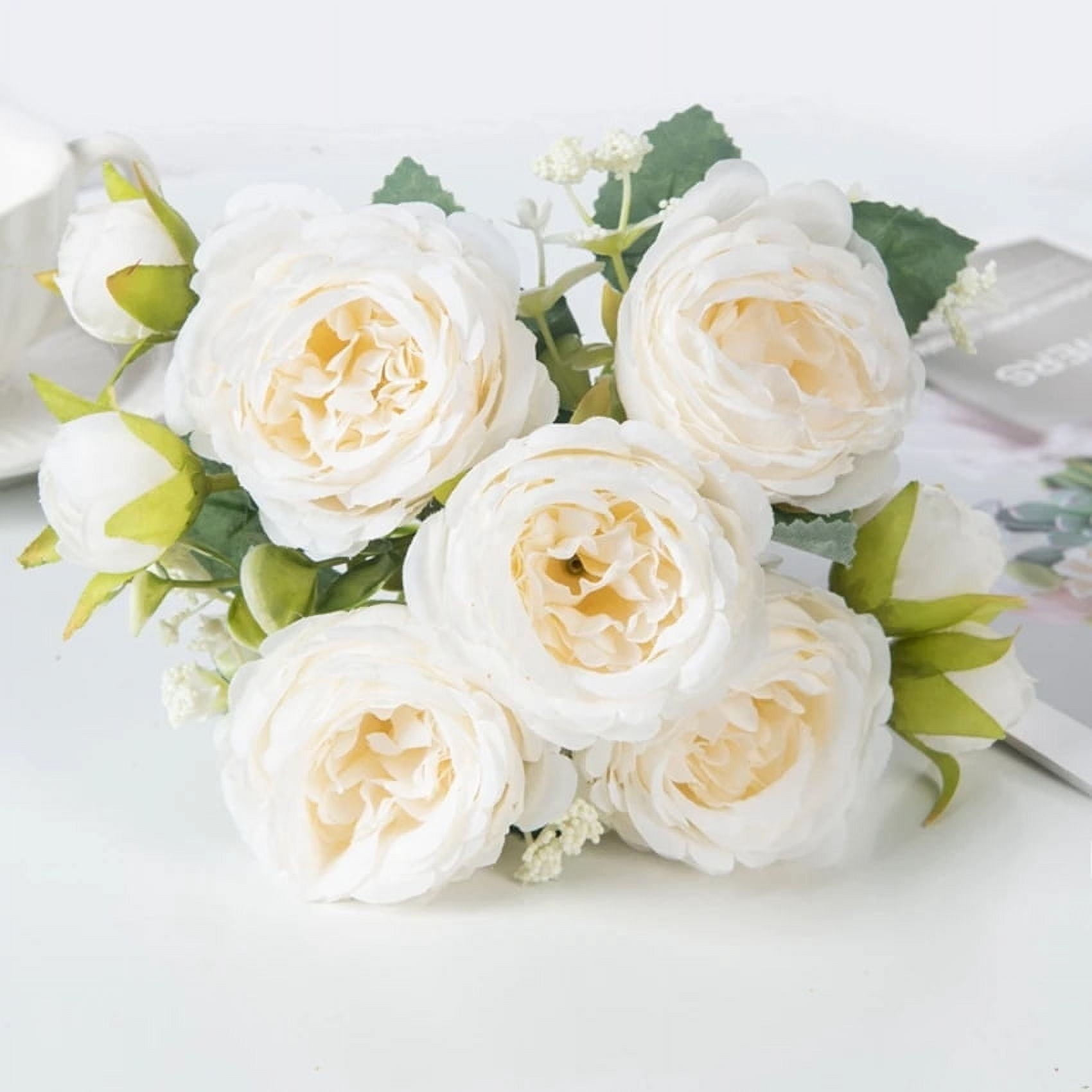 Artificial Flowers Fake Silk White Peonies Used for Home Room Vase ...