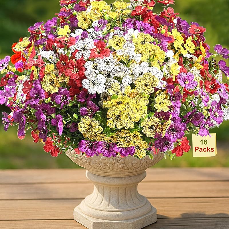Artificial Flowers Fall Mums Flowers for Outdoors Outside,16 Bundles UV ...