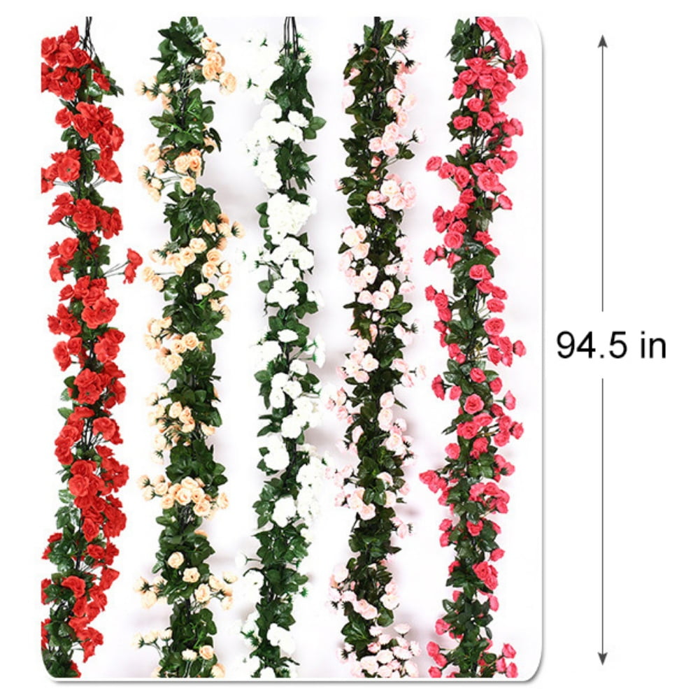 Artificial Flowers Garland, 2.4M Rose Vines Fake Plants Hanging Floral ...