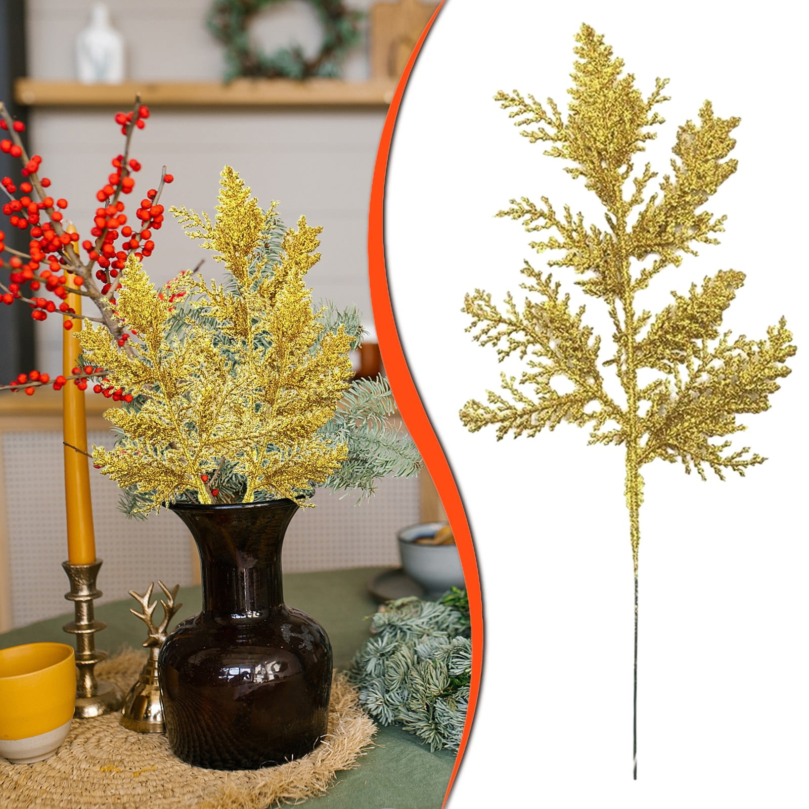 Artificial Flowers,Glittering Gold Glitter For Christmas Wreaths Photo ...