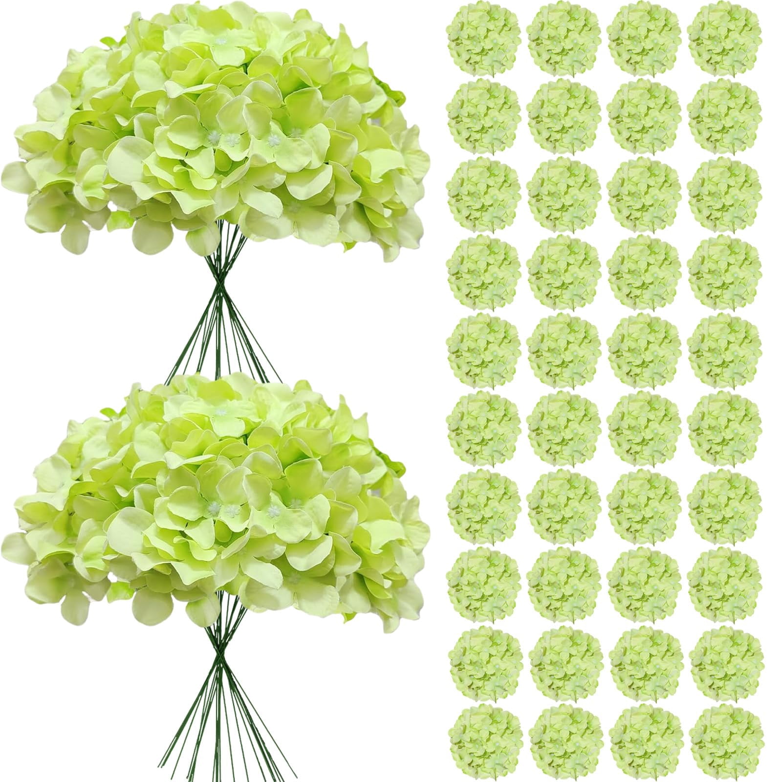 Artificial Flowers Green 65 Pcs Silk Hydrangea with Stems for Home ...