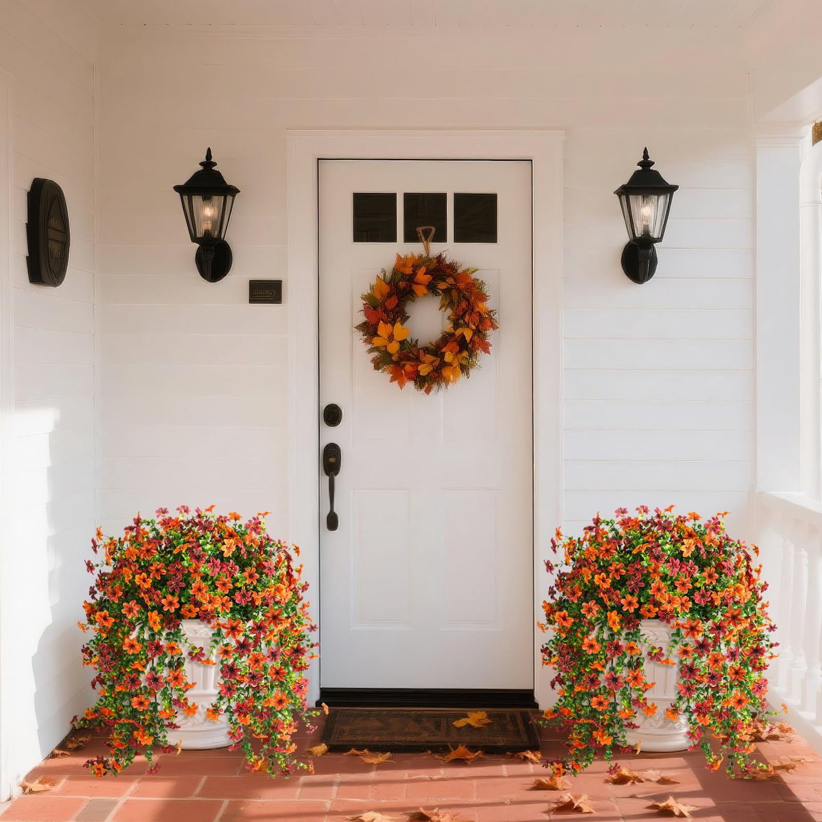 Artificial Flowers Green Orange Brown 2pcs for Outdoor Decoration ...