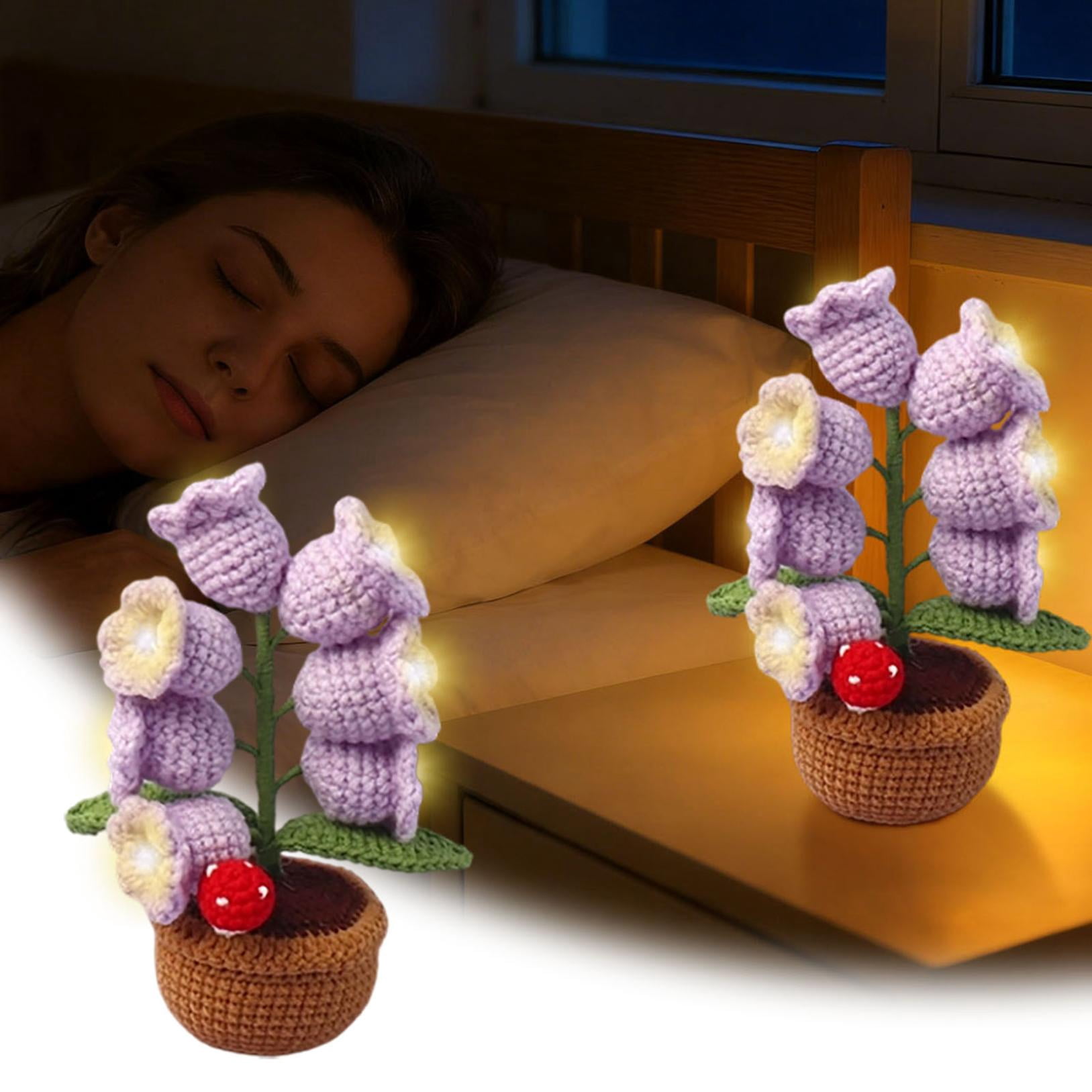 Artificial Flowers Handmade Crochet Lily Night Light Lamp with 7 Warm ...