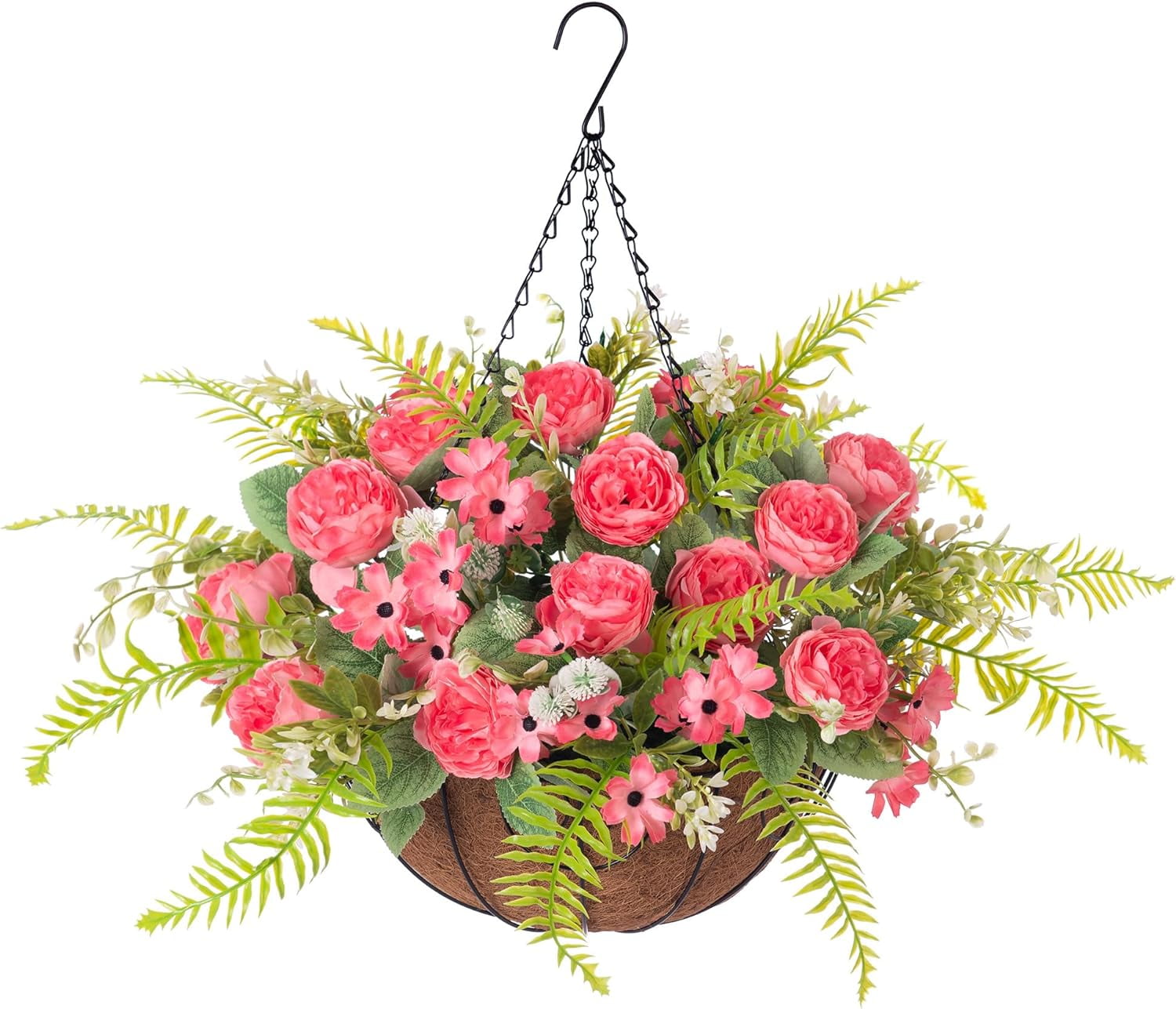 Artificial Flowers in Hanging Basket Planter for Home Spring Decoration ...