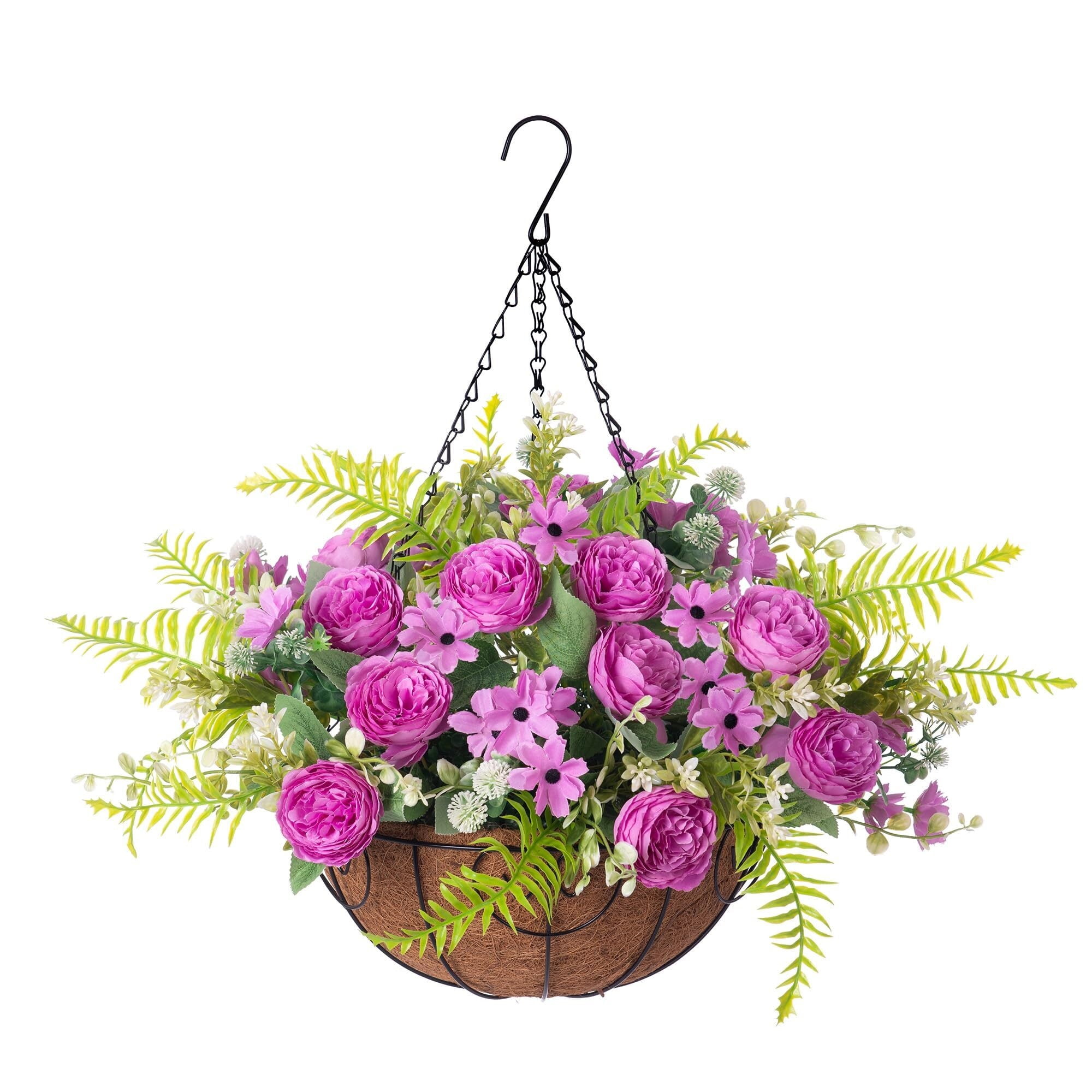 Artificial Flowers in Hanging Basket Planter for Home Spring Summer ...