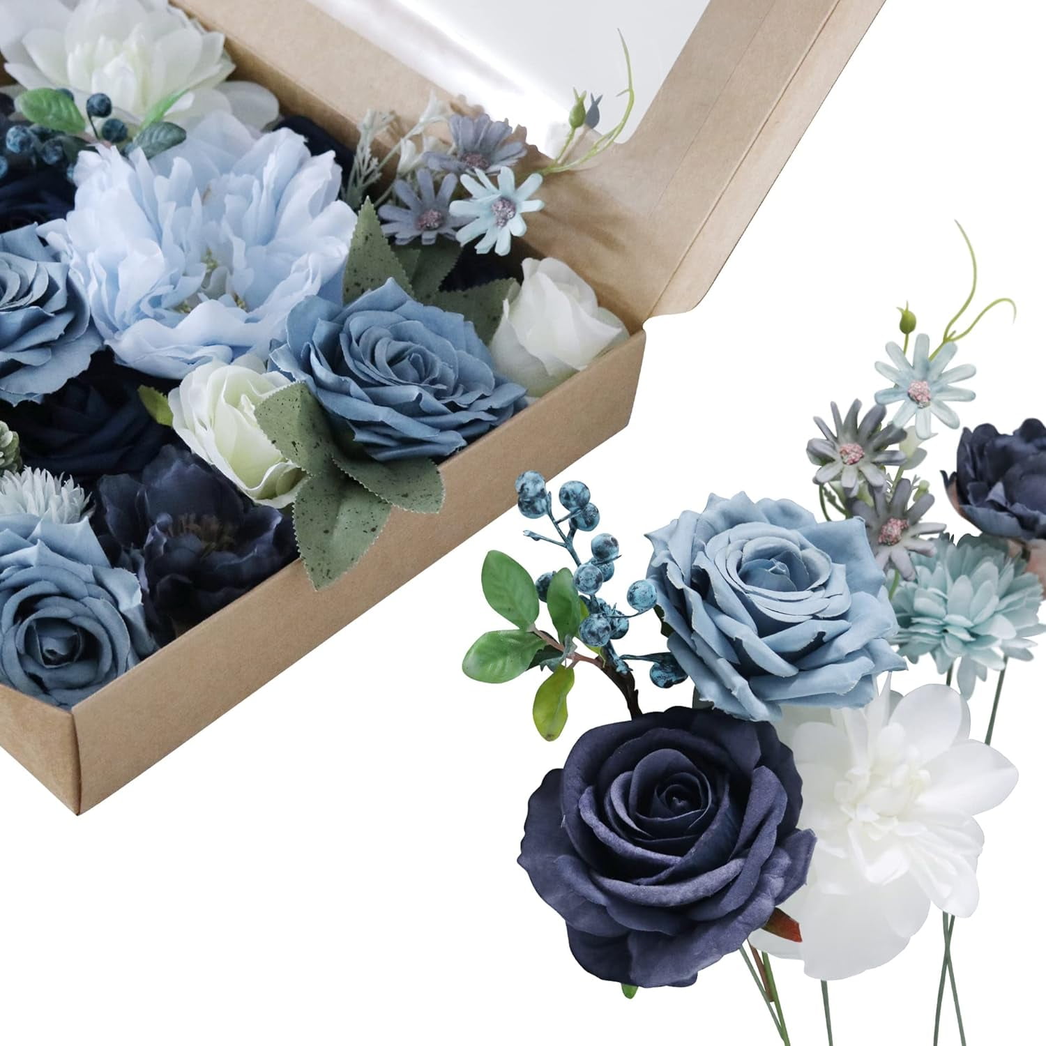 Zendure Artificial Flowers, Assorted White Roses, Silk Foam Material ...