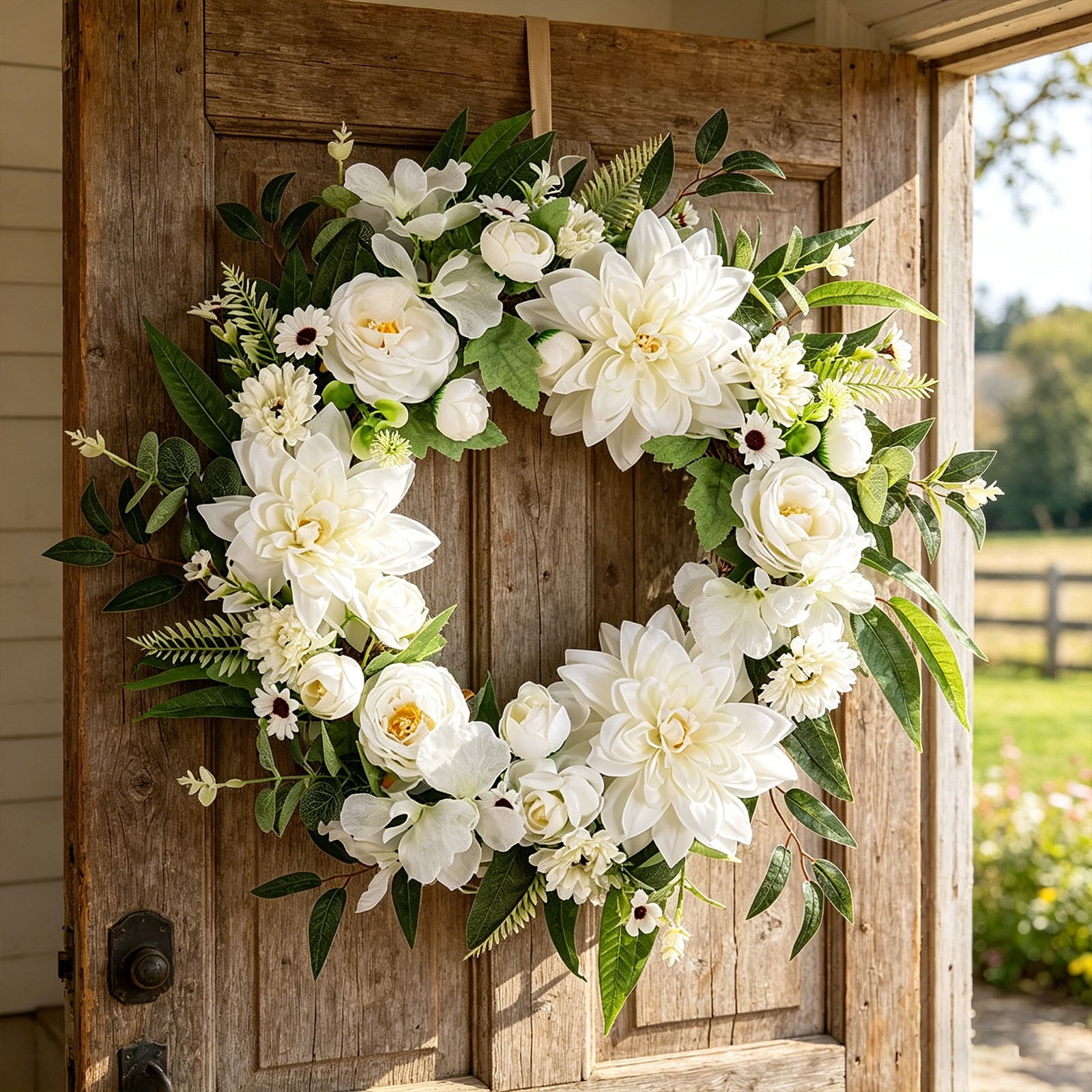 Artificial Flowers Home Gardening Decor 19.6In Artificial Wreath Floral ...
